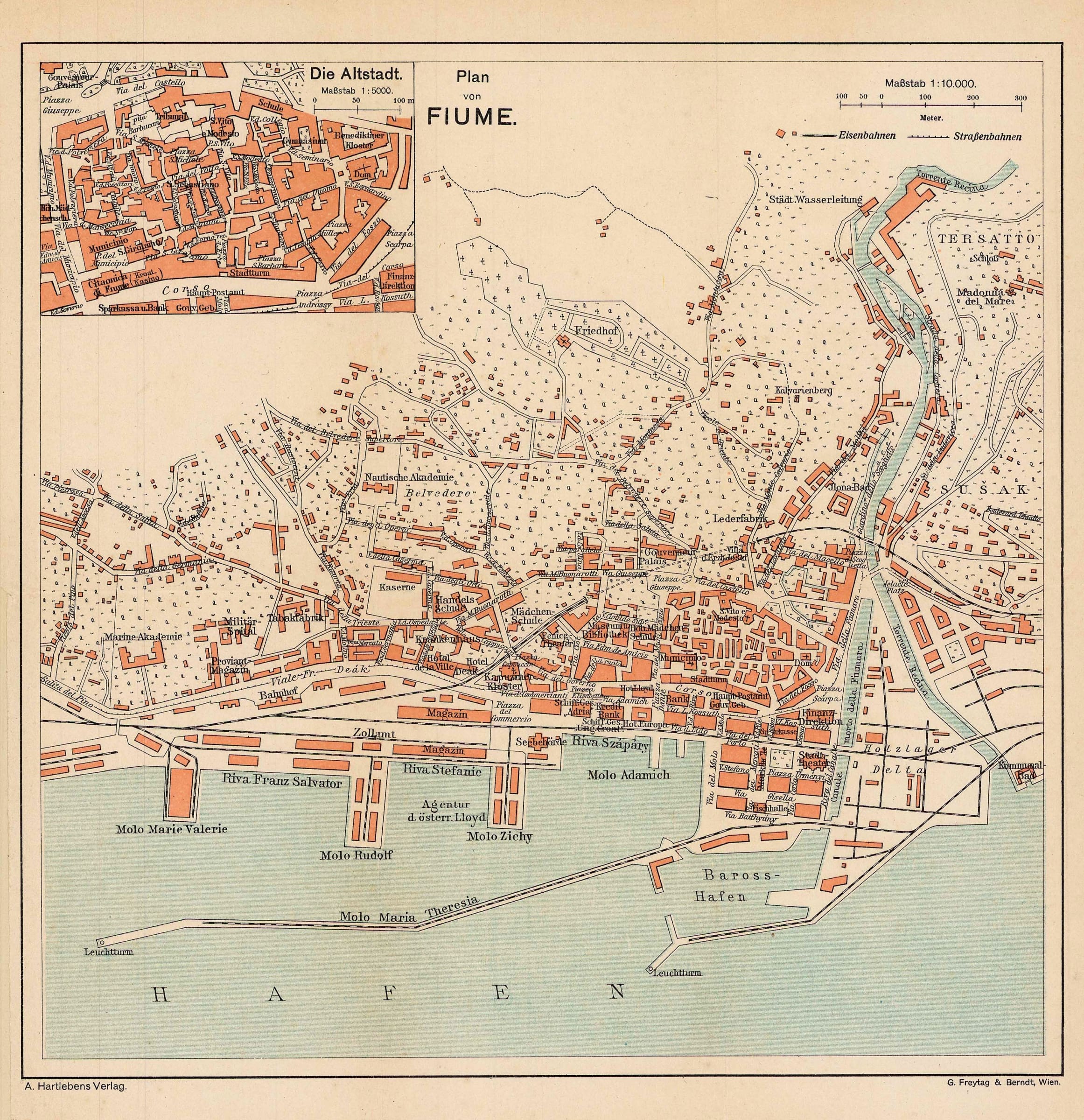 Adolf Hartleben, Plan von Fiume, 1913 | The Map House