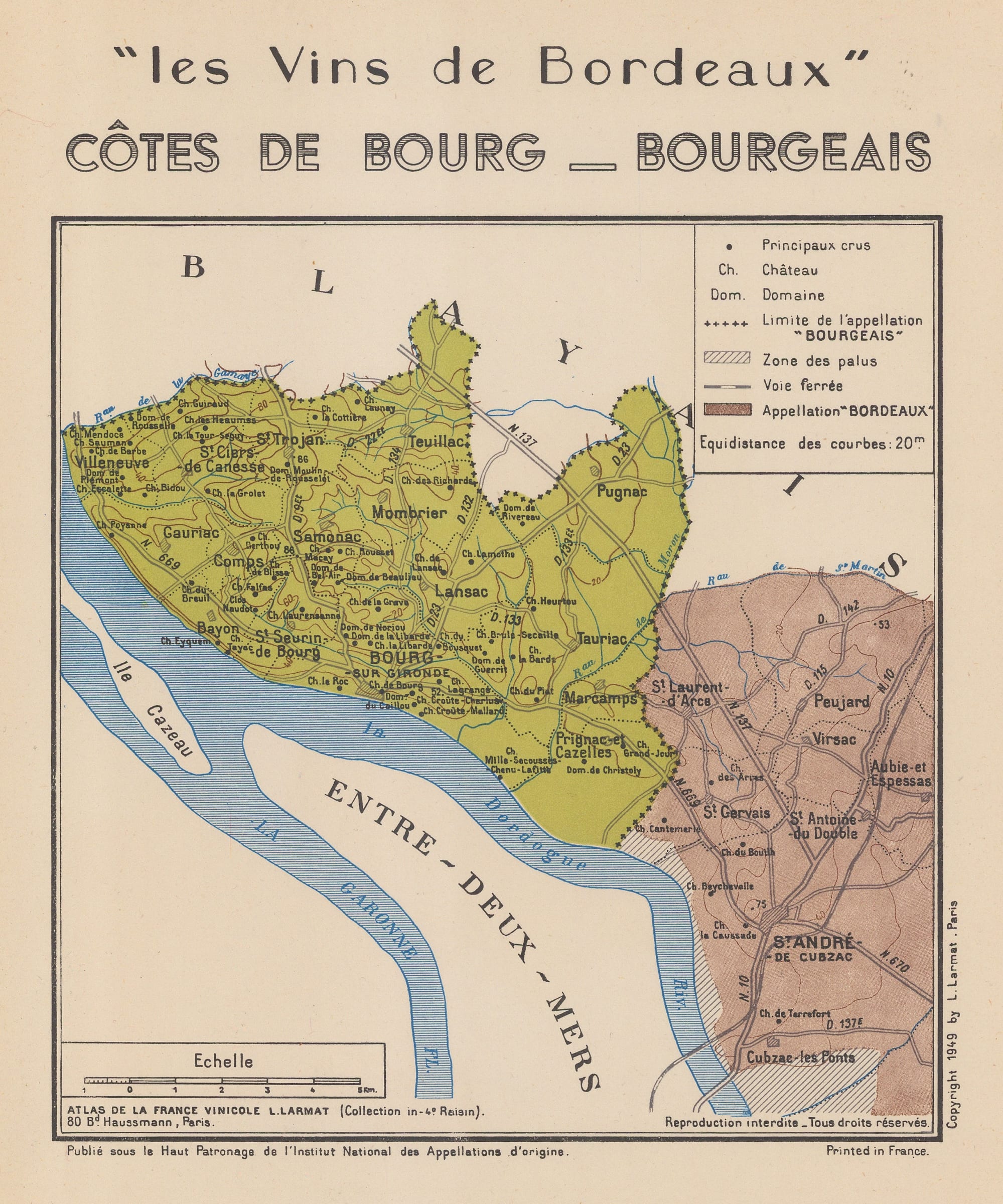 Louis Larmat, Wine map of Côtes de Bourg, Bordeaux, 1949 | The Map House