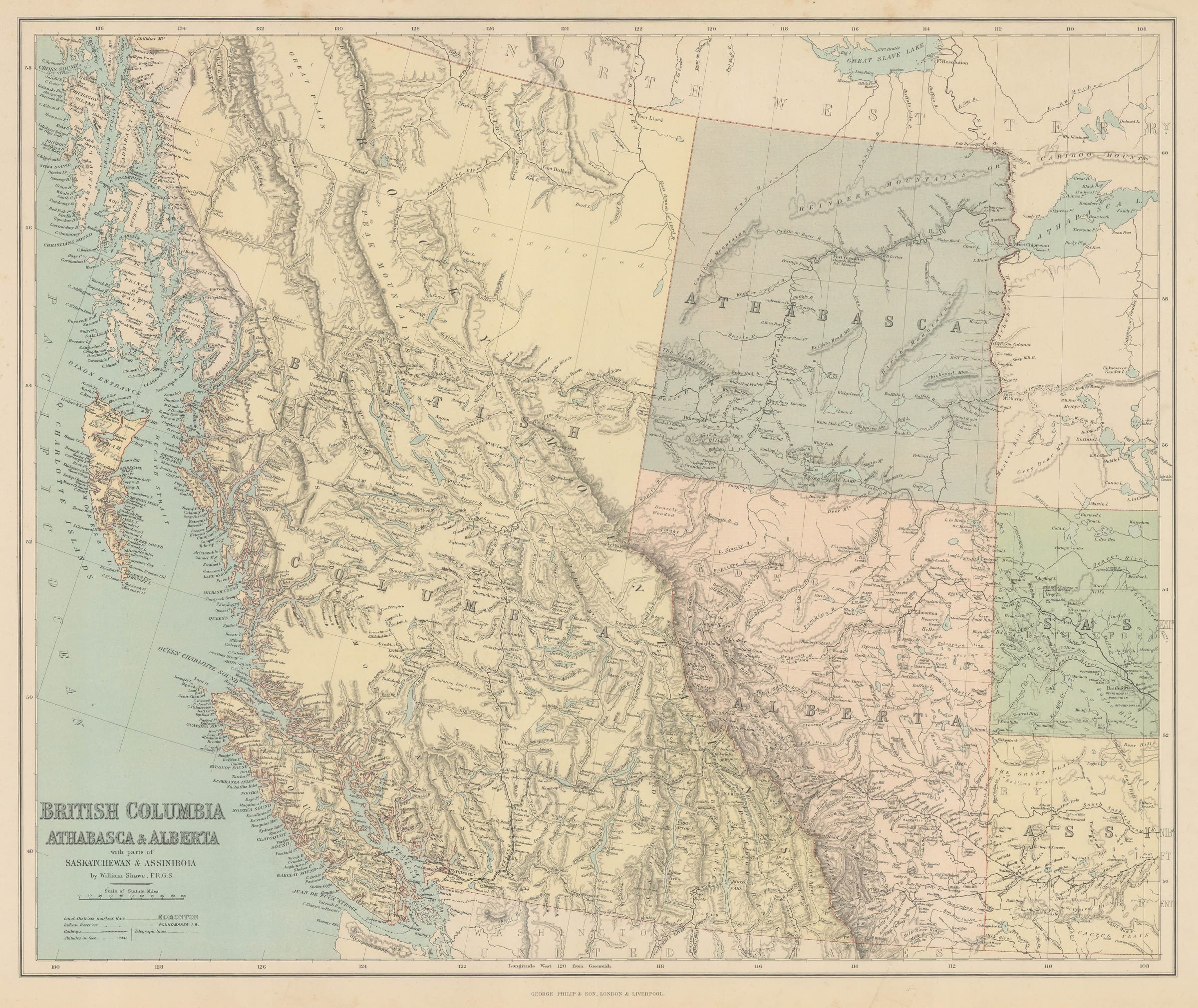 George Philip & Son Ltd., British Columbia, Athabasca & Alberta, 1890 ...