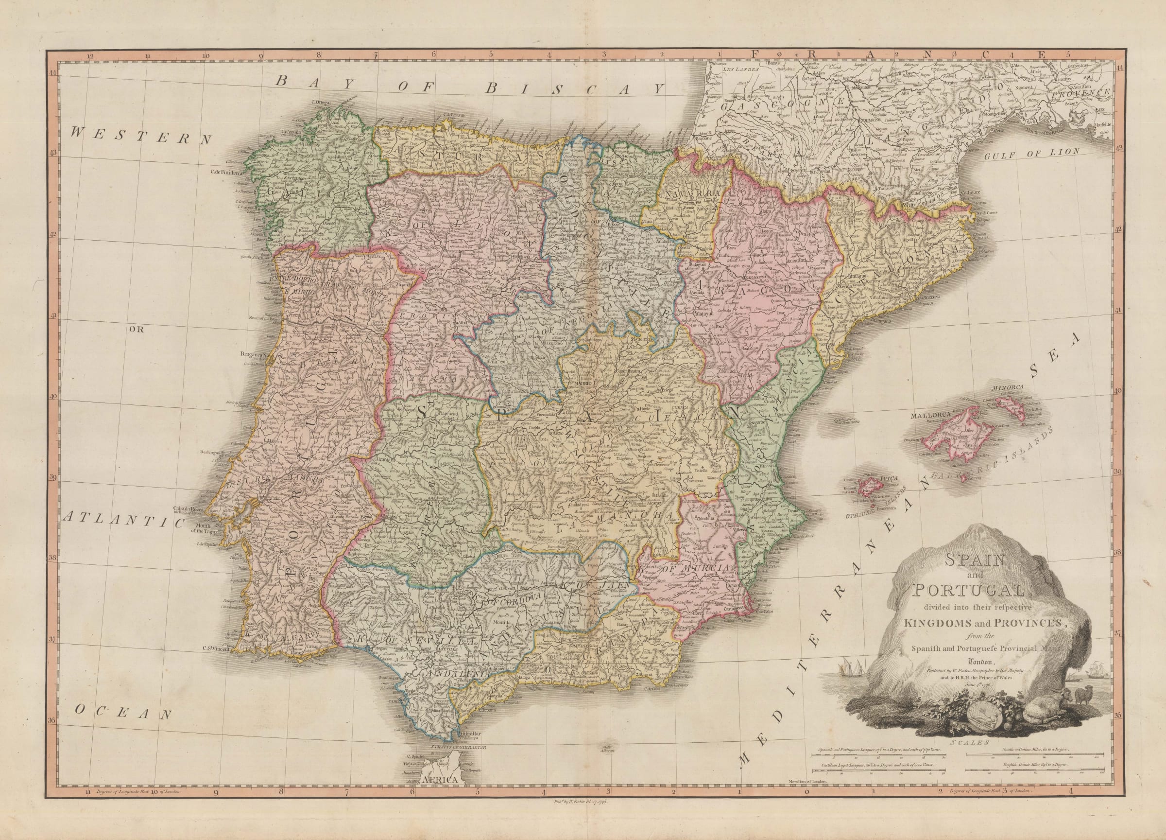 William Faden, Spain and Portugal, 1796 | The Map House