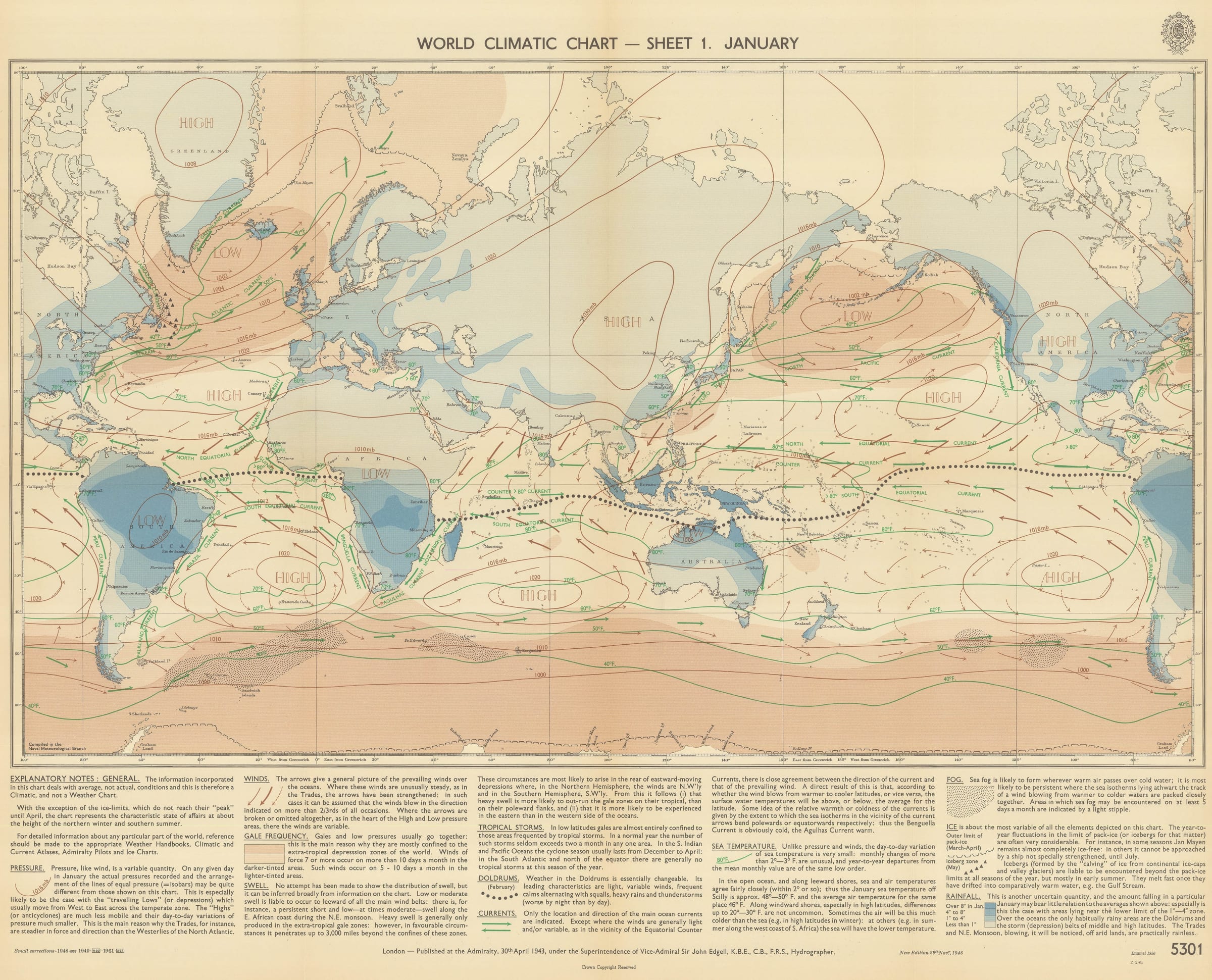 British Admiralty, World Climate Chart - January, 1956 | The Map House