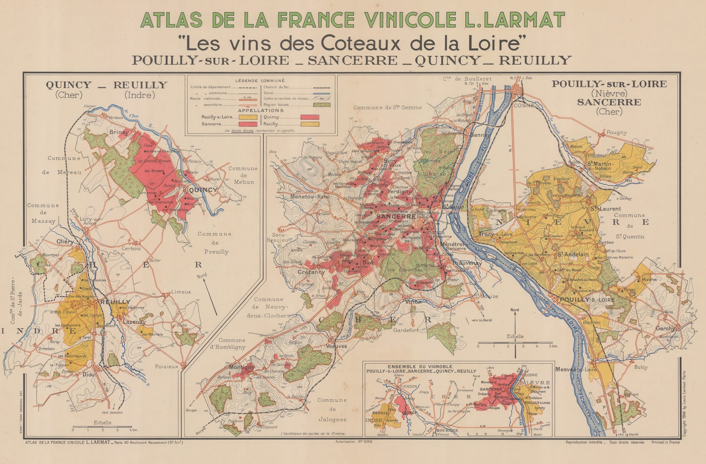 Louis Larmat, Wine map of Quincy & Reuilly and Sancerre & Pouilly-sur ...