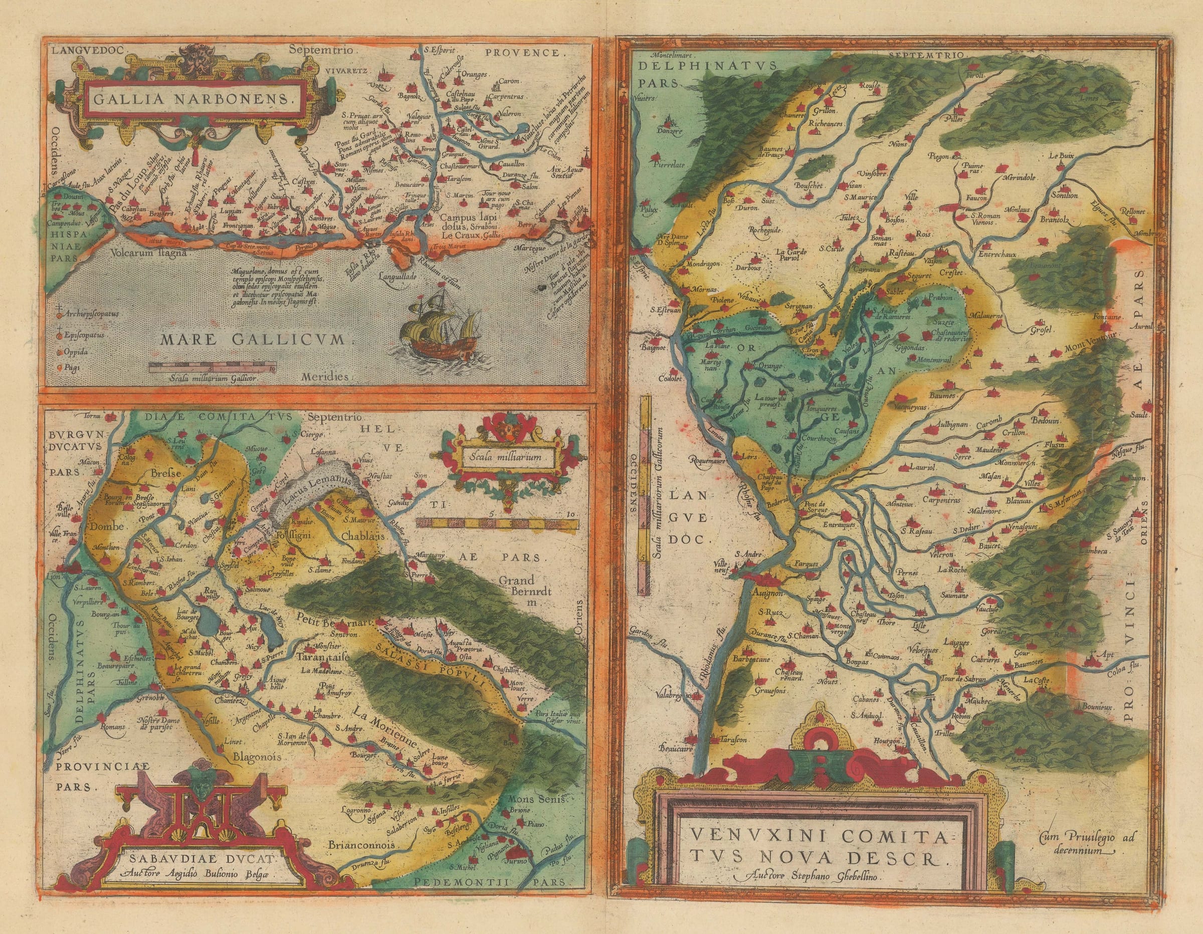 Abraham Ortelius, Savoy, Languedoc and Avignon, 1592 | The Map House