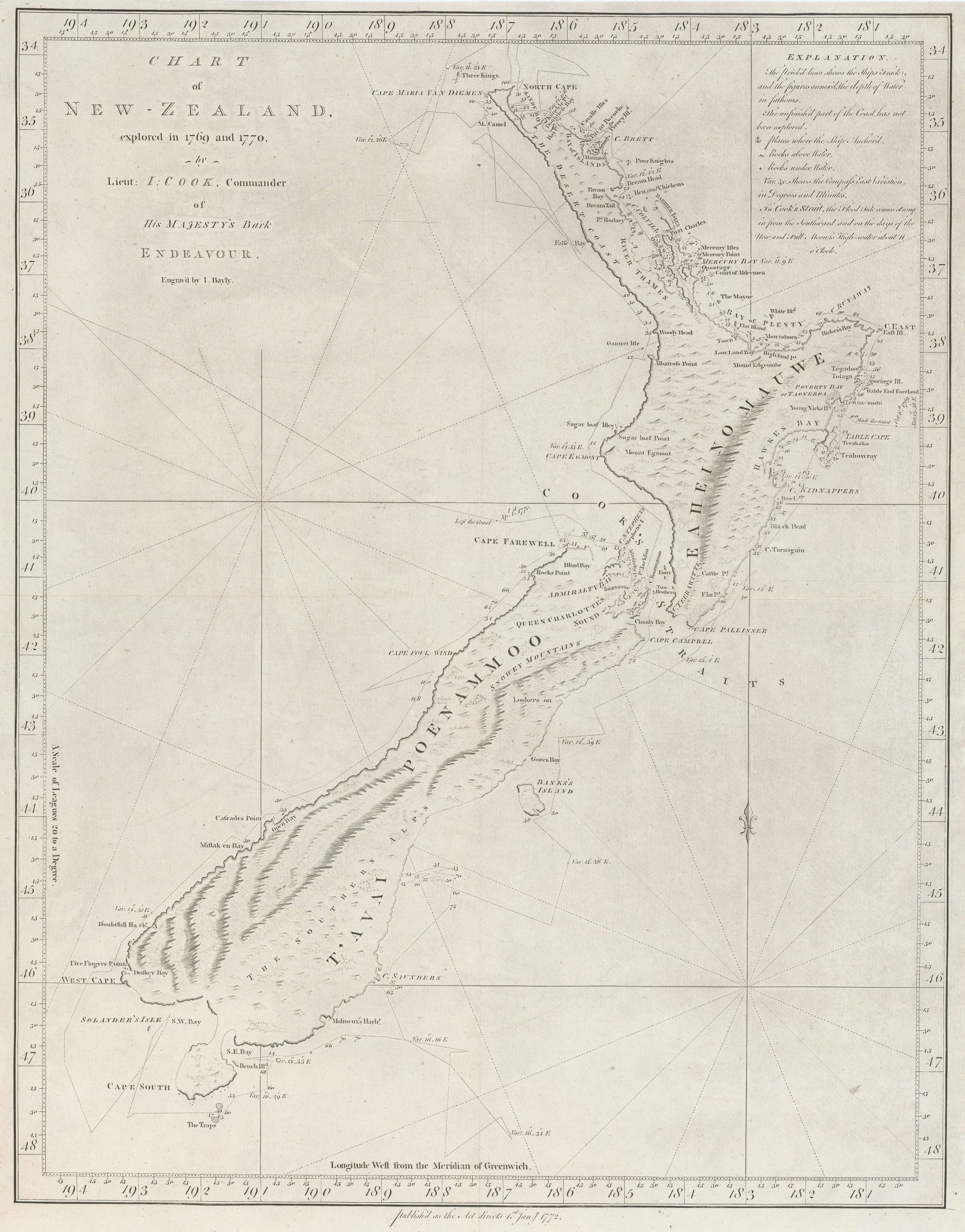 Capt. James Cook, New Zealand, 1773 | The Map House