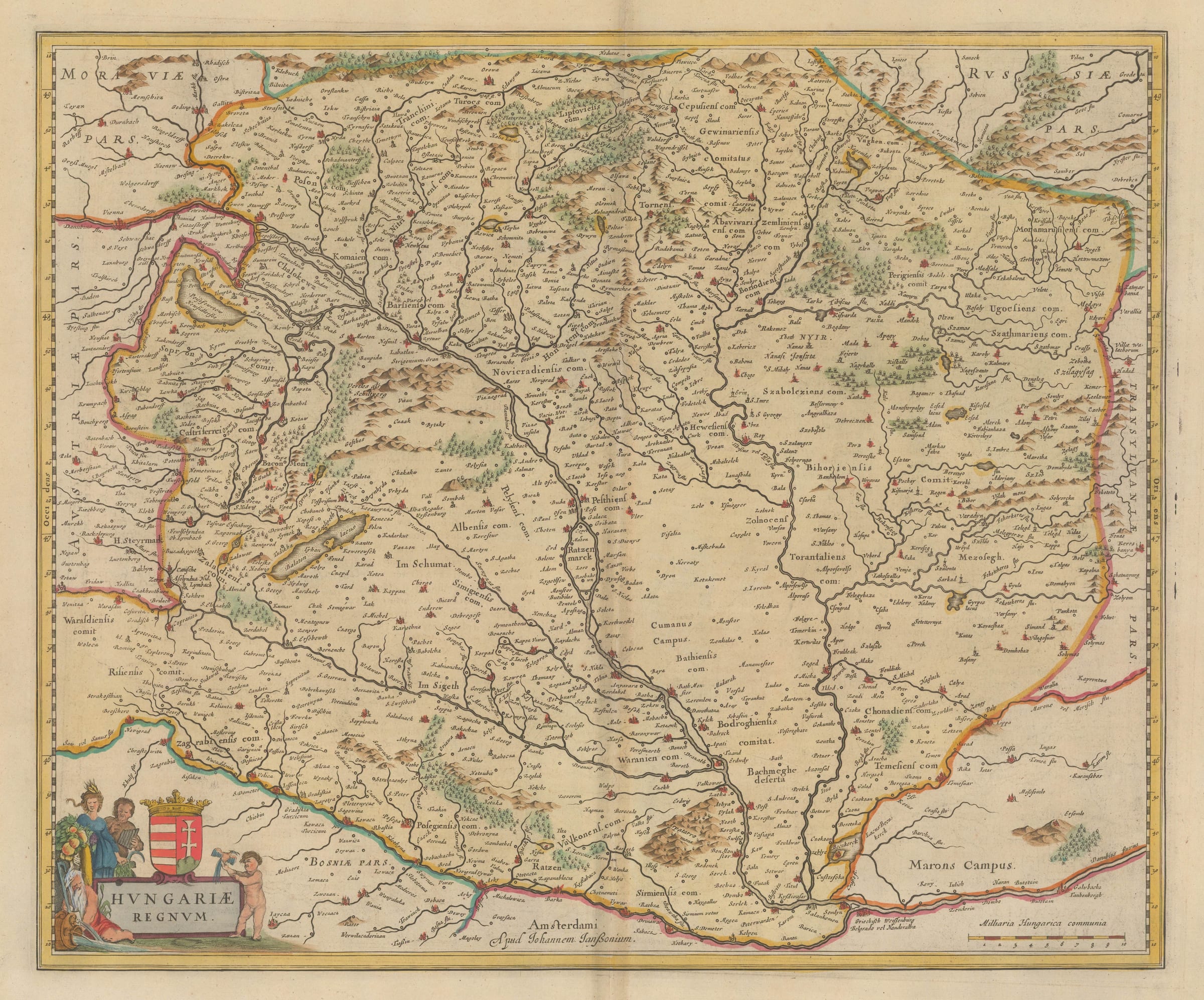 Jan Jansson, Dutch Golden Age map of Hungary, 1666 | The Map House