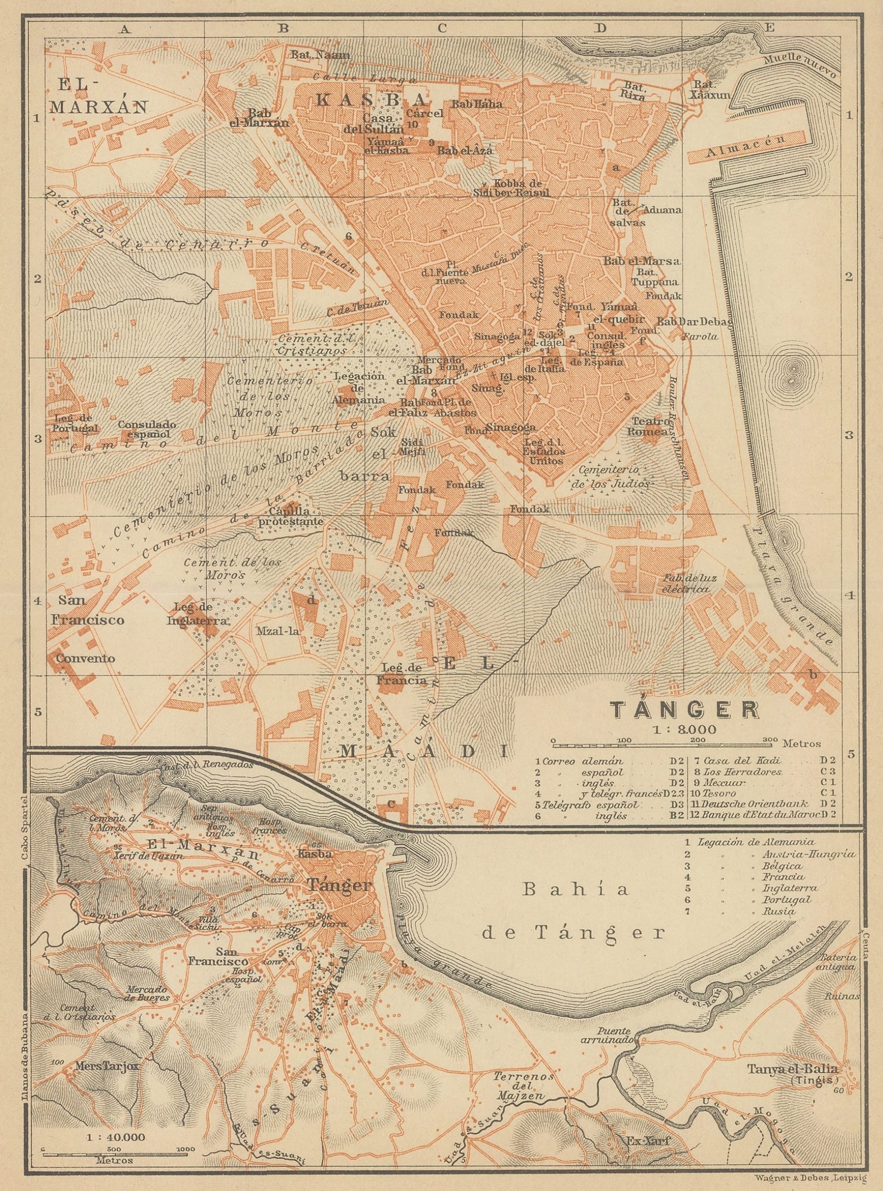 Karl Baedeker, Tourist plan of Tangier (Tanger), 1911 | The Map House