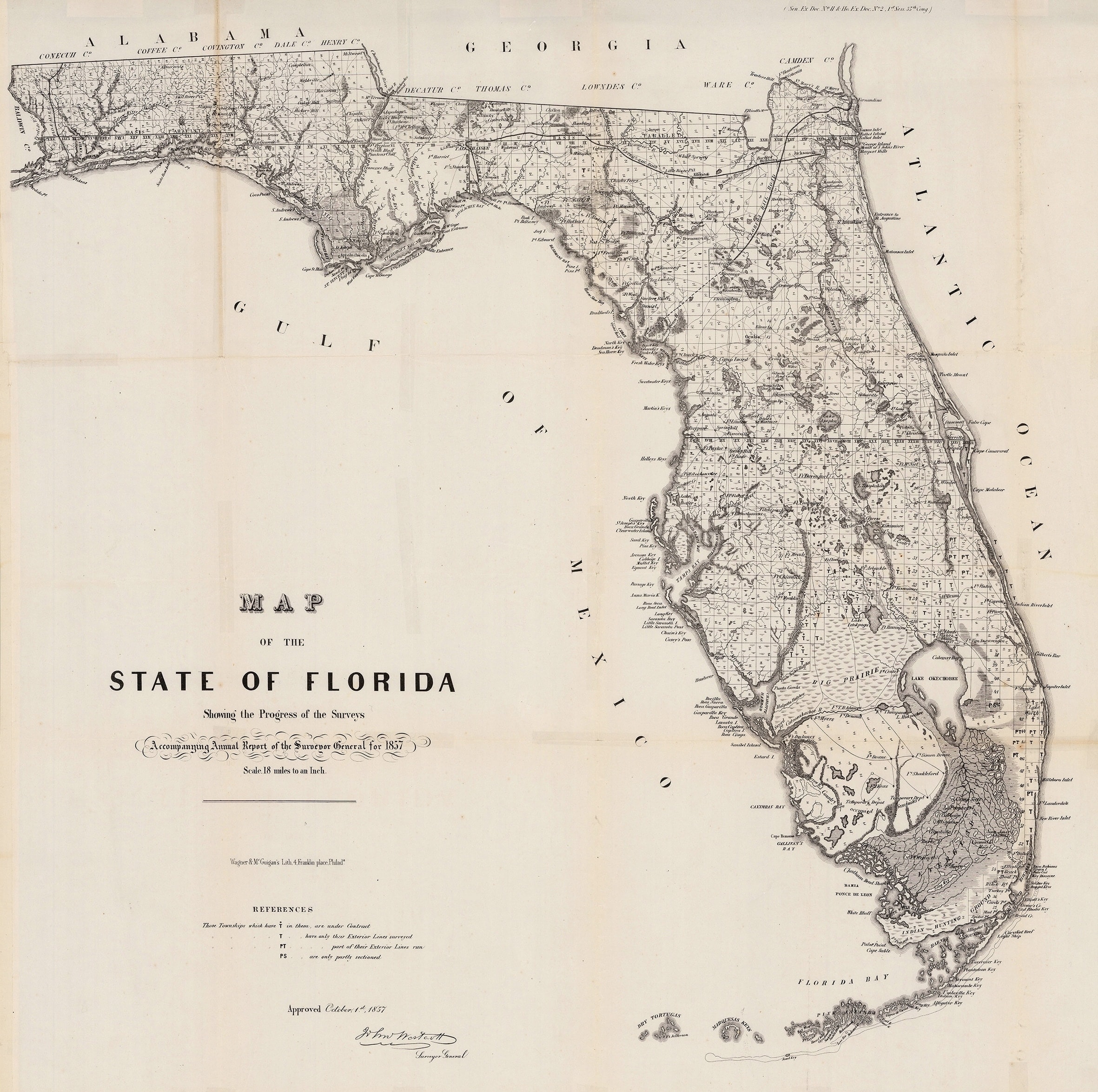 General Land Office (GLO), Map of the State of Florida Showing the ...
