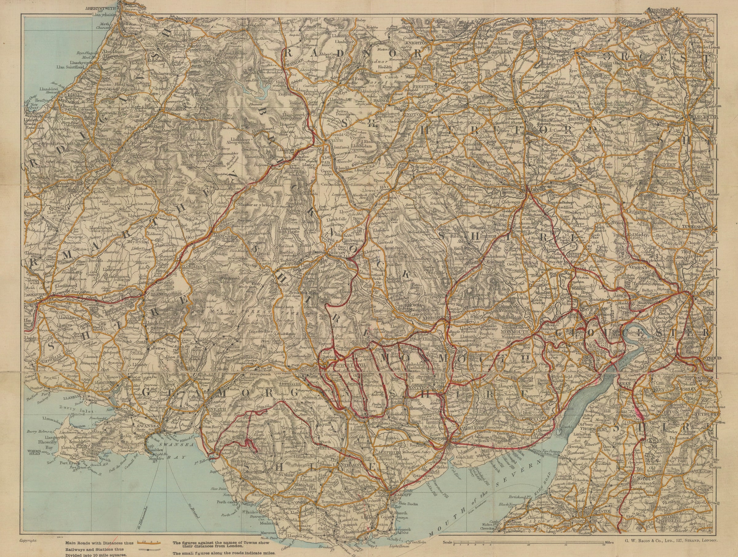 George W. Bacon, Cycling and Motoring Map of Cardiff District, 1910 c ...
