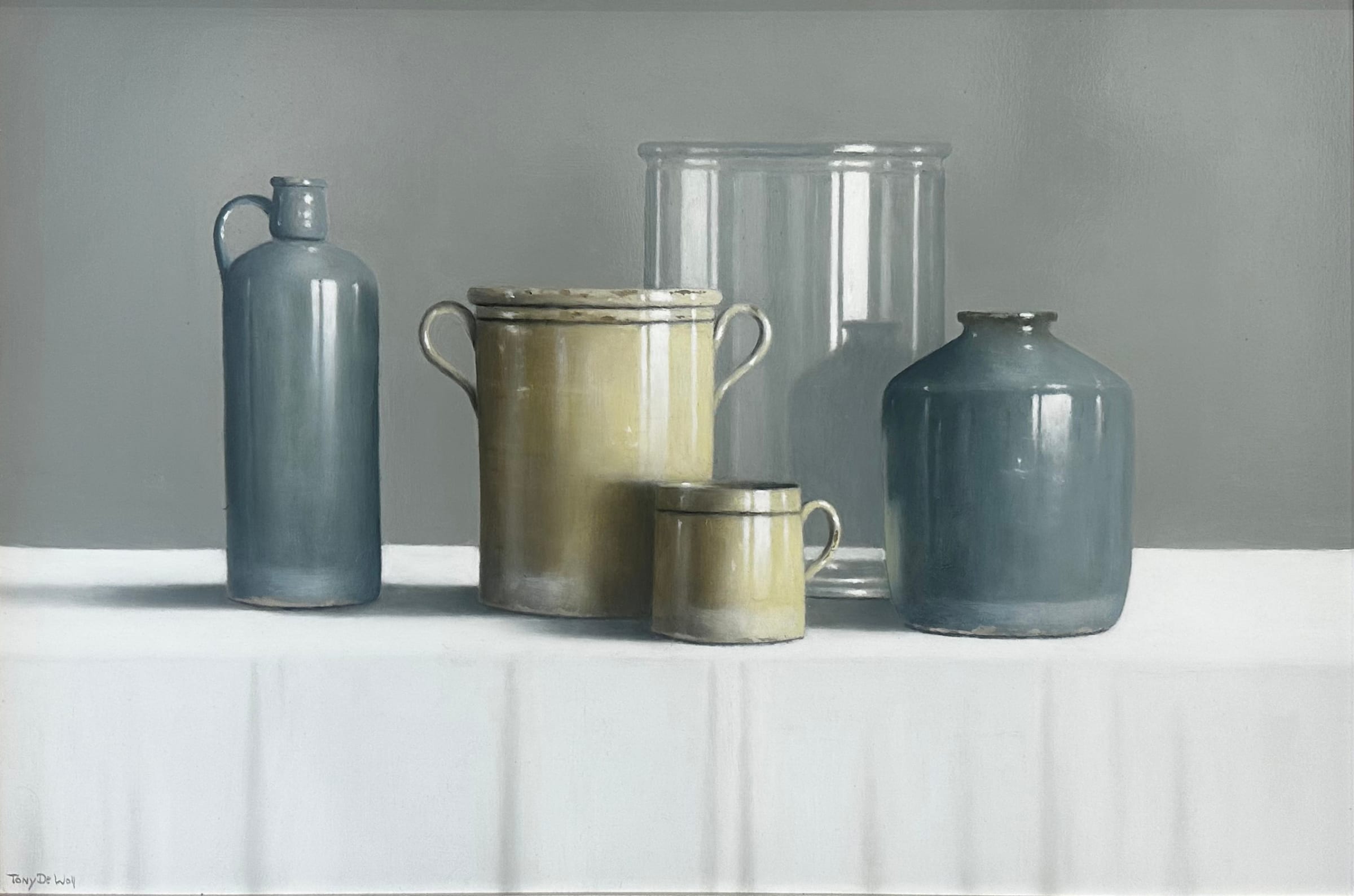 Tony de Wolf, Still Life of Four Porcelain and Glass Vessels | Thompson's Gallery