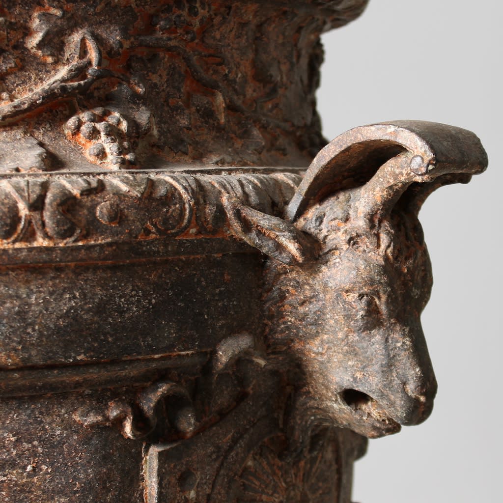 Large Scale 19th Century Cast Iron Goats Head Garden Urn ( sold ...