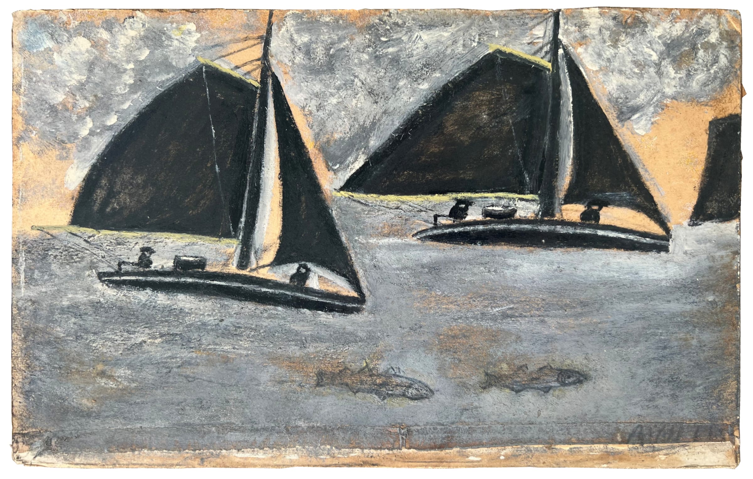 Alfred Wallis, Sailing Boats Racing to Harbour, c 1940 | Cornish Masters