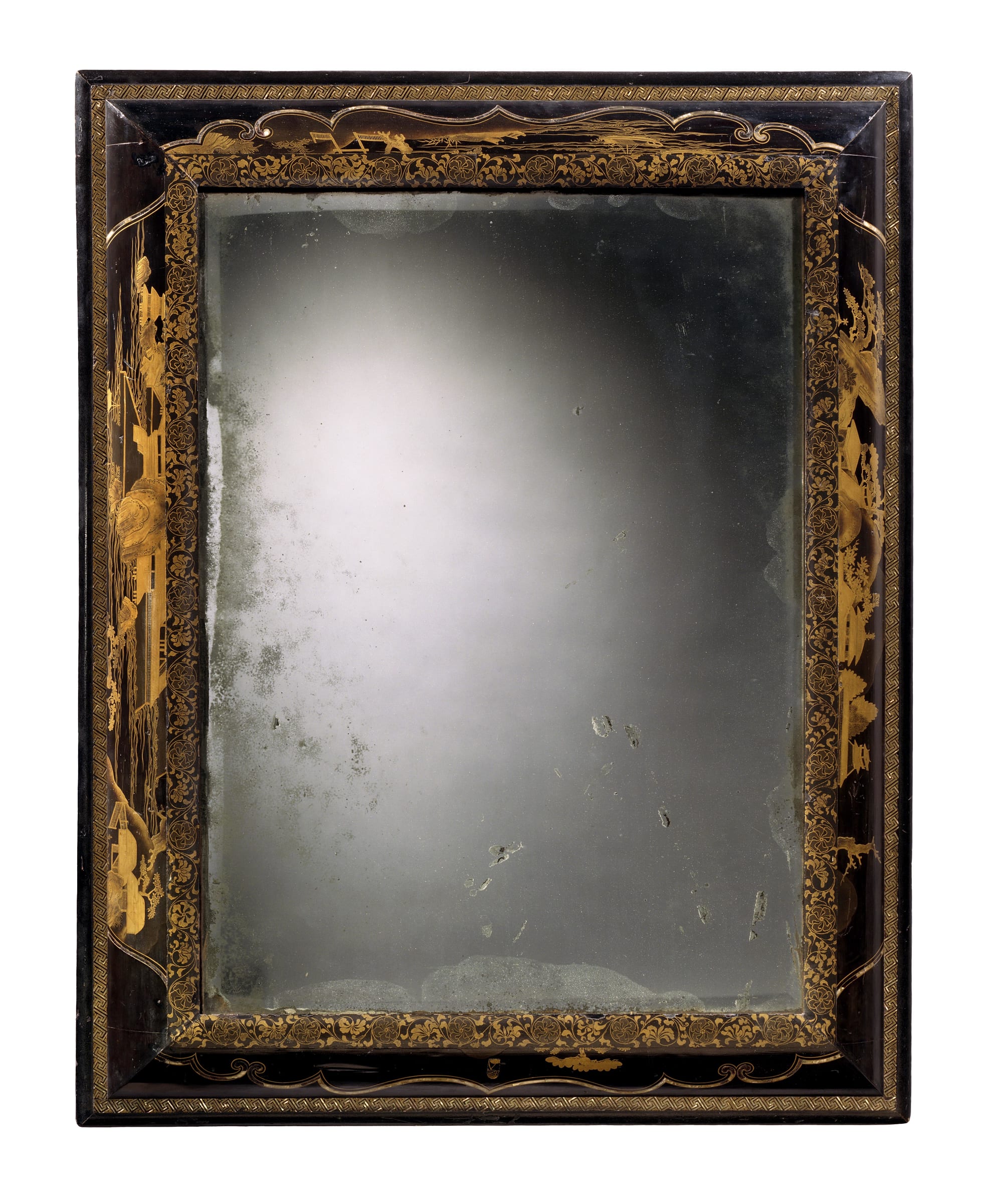 A CHARLES II JAPANESE EXPORT LACQUER MIRROR, Frame construction ...
