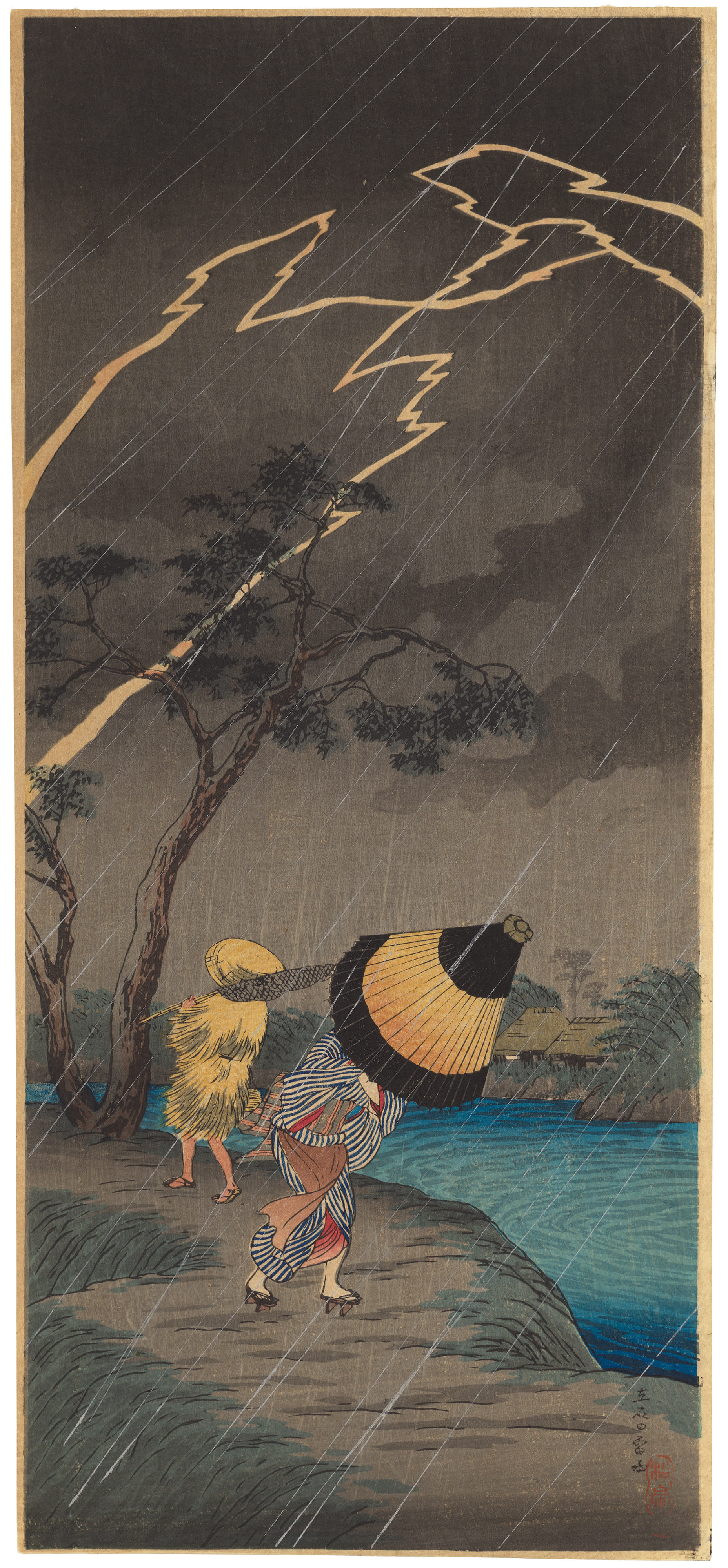 Takahashi Shotei (Hiroaki) (1871-1945), Thunderstorm at Tateishi ...