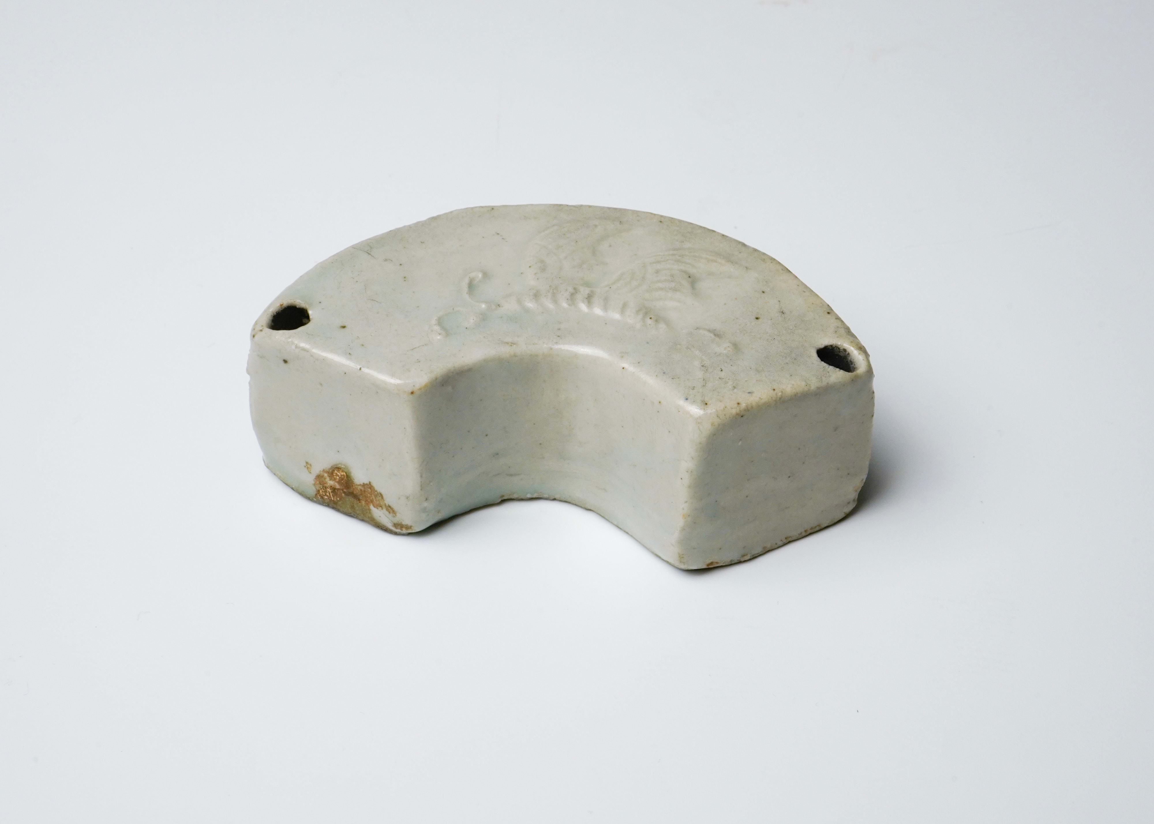 Crescent shaped water dropper with insect design in relief, Joseon ...