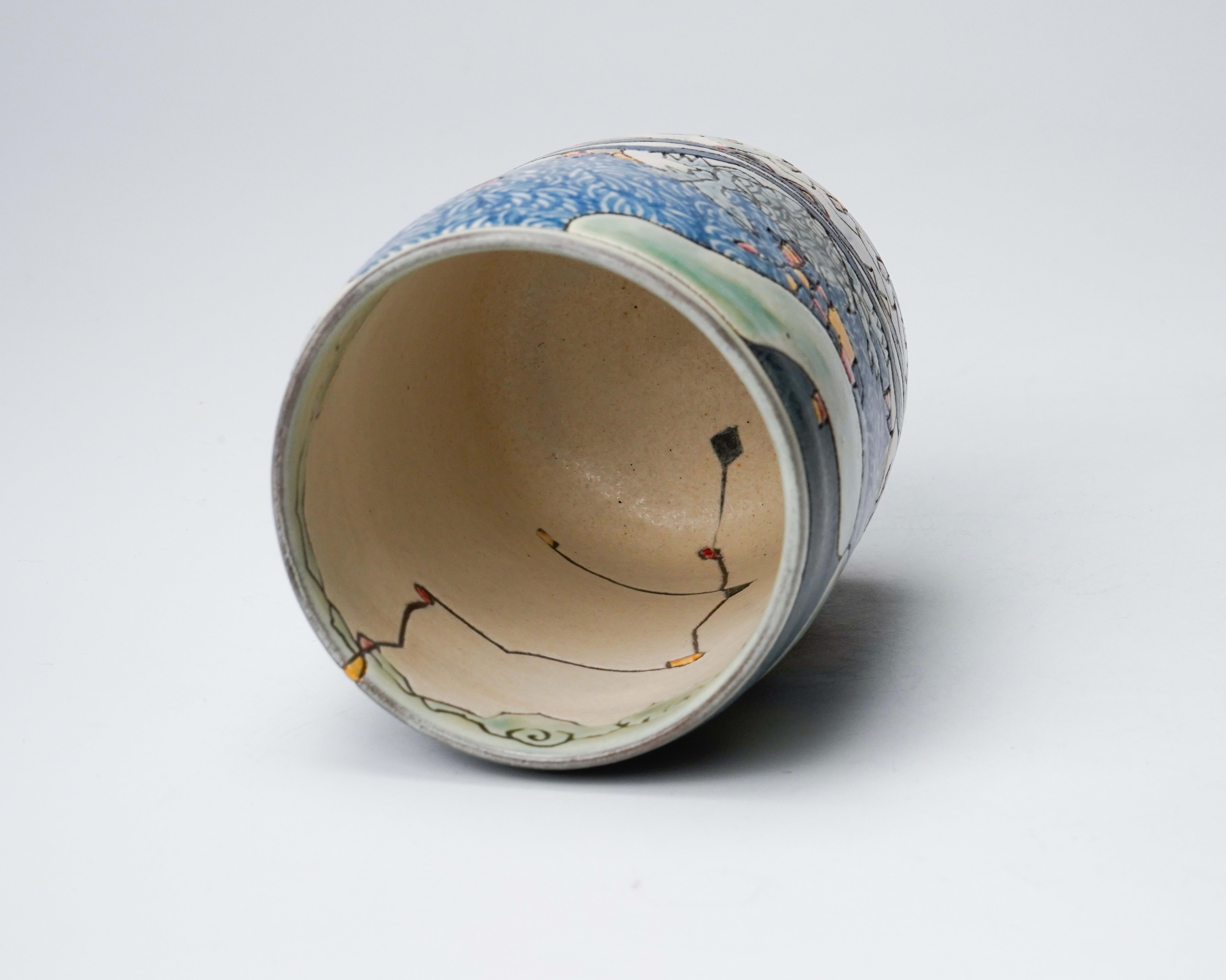 KOMAGO Tetsutarou 小孫哲太郎, No.26 Polychrome Yunomi with Carved Tree and ...