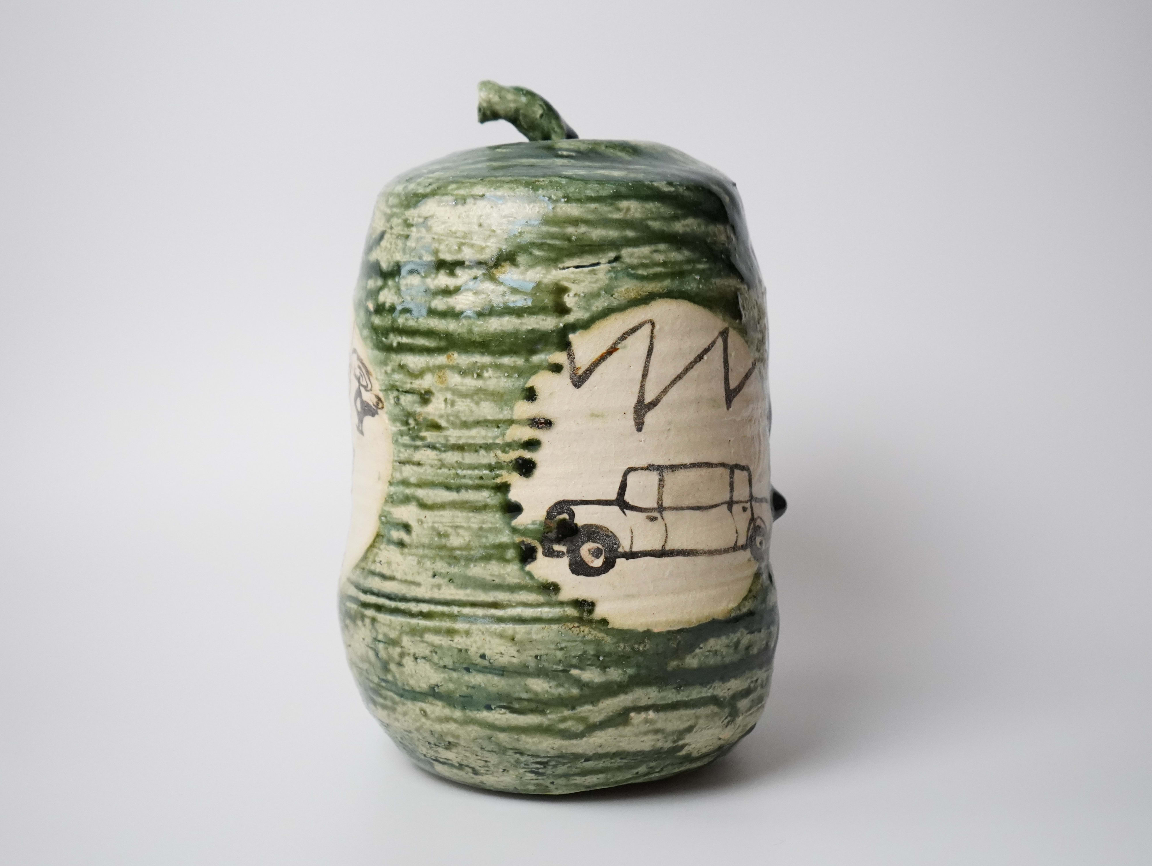 Suzuki Goro 鈴木五郎, Oribe Sculpture "Togan(Water Melon)" 絵織部 冬瓜, 2003 ...