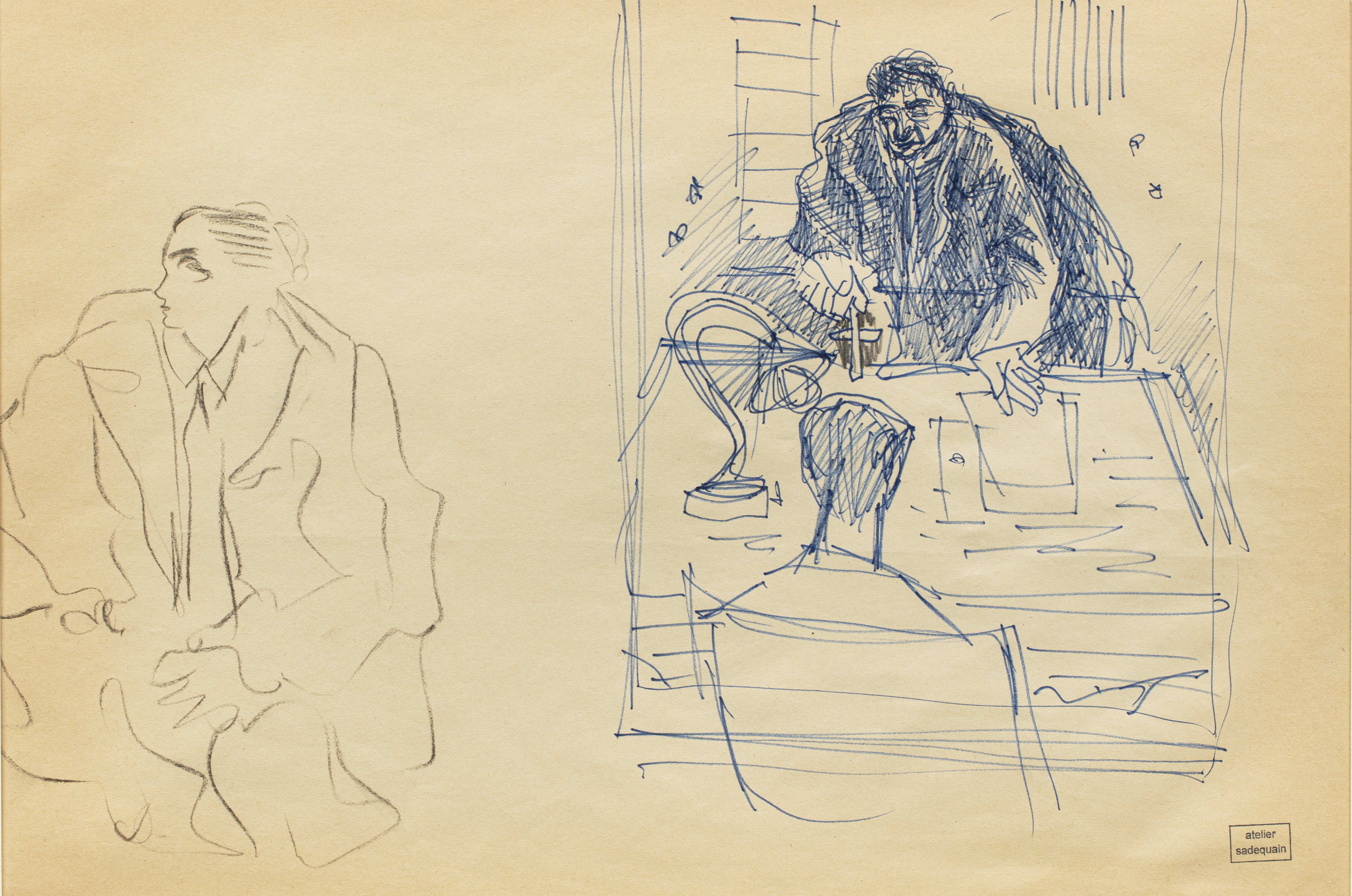 Syed Sadequain, Study for L'Etranger, Meursault with the Priest & The ...