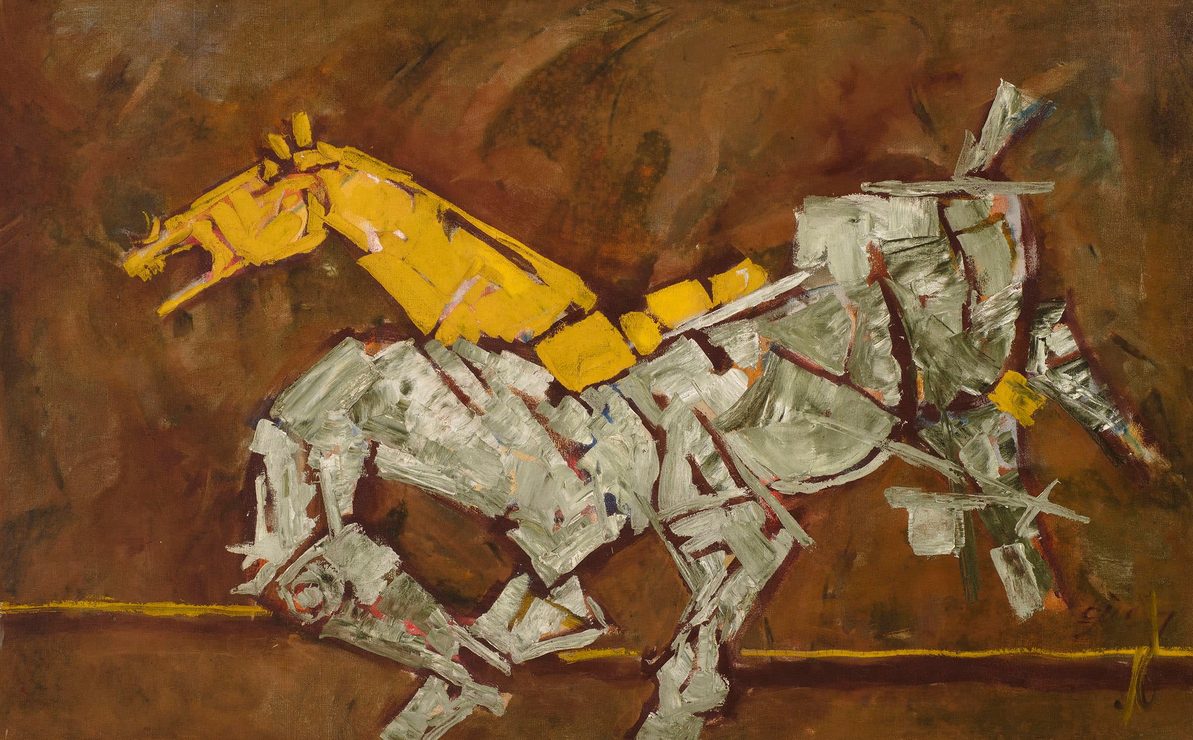Maqbool Fida Husain, Horses (White and Gold), circa 1959 | Grosvenor ...