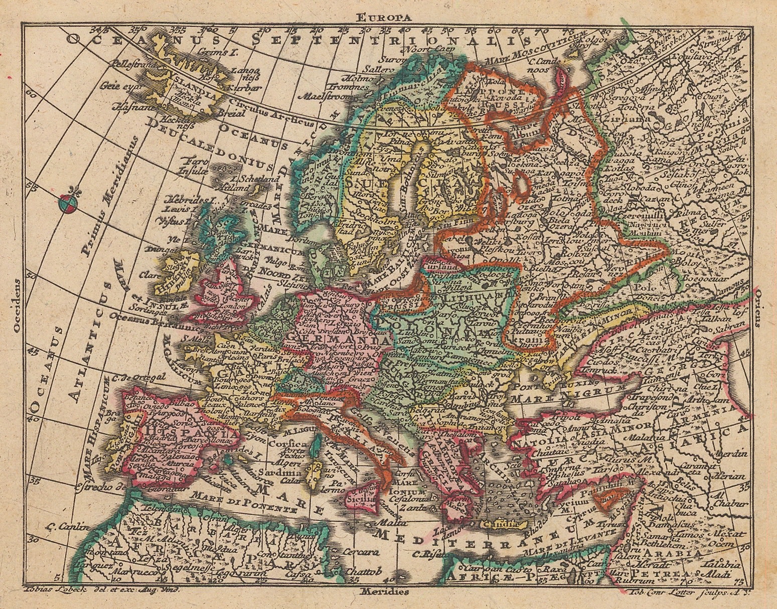 Tobias Conrad Lotter, Miniature map of Europe, 1755 c. | The Map House