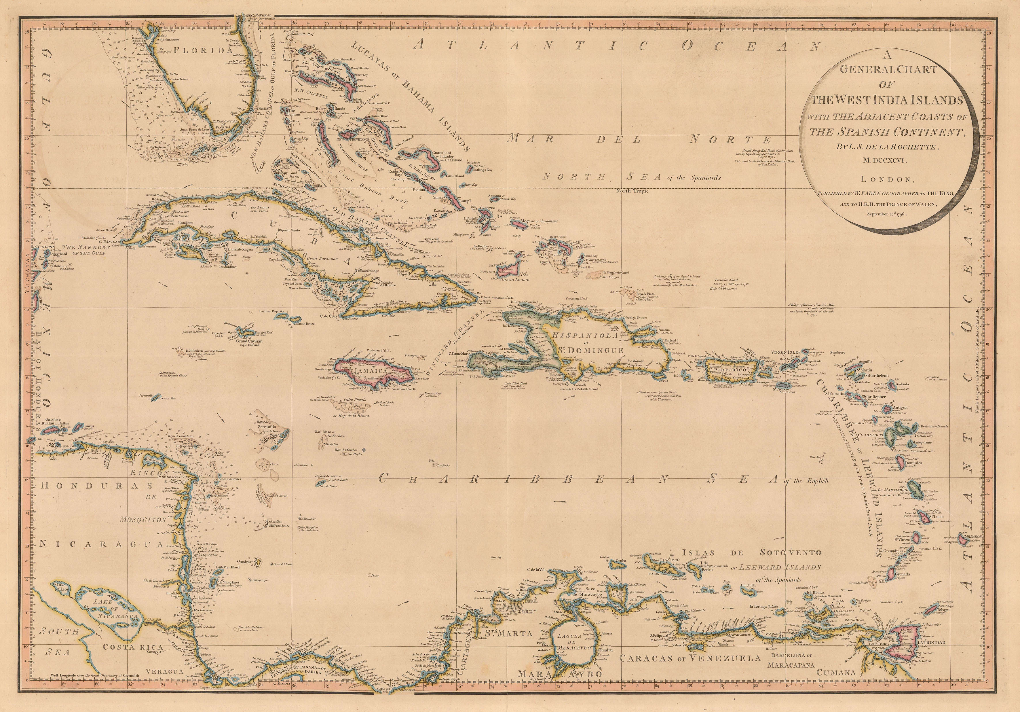 William Faden, Chart of the West Indies, 1796 | The Map House