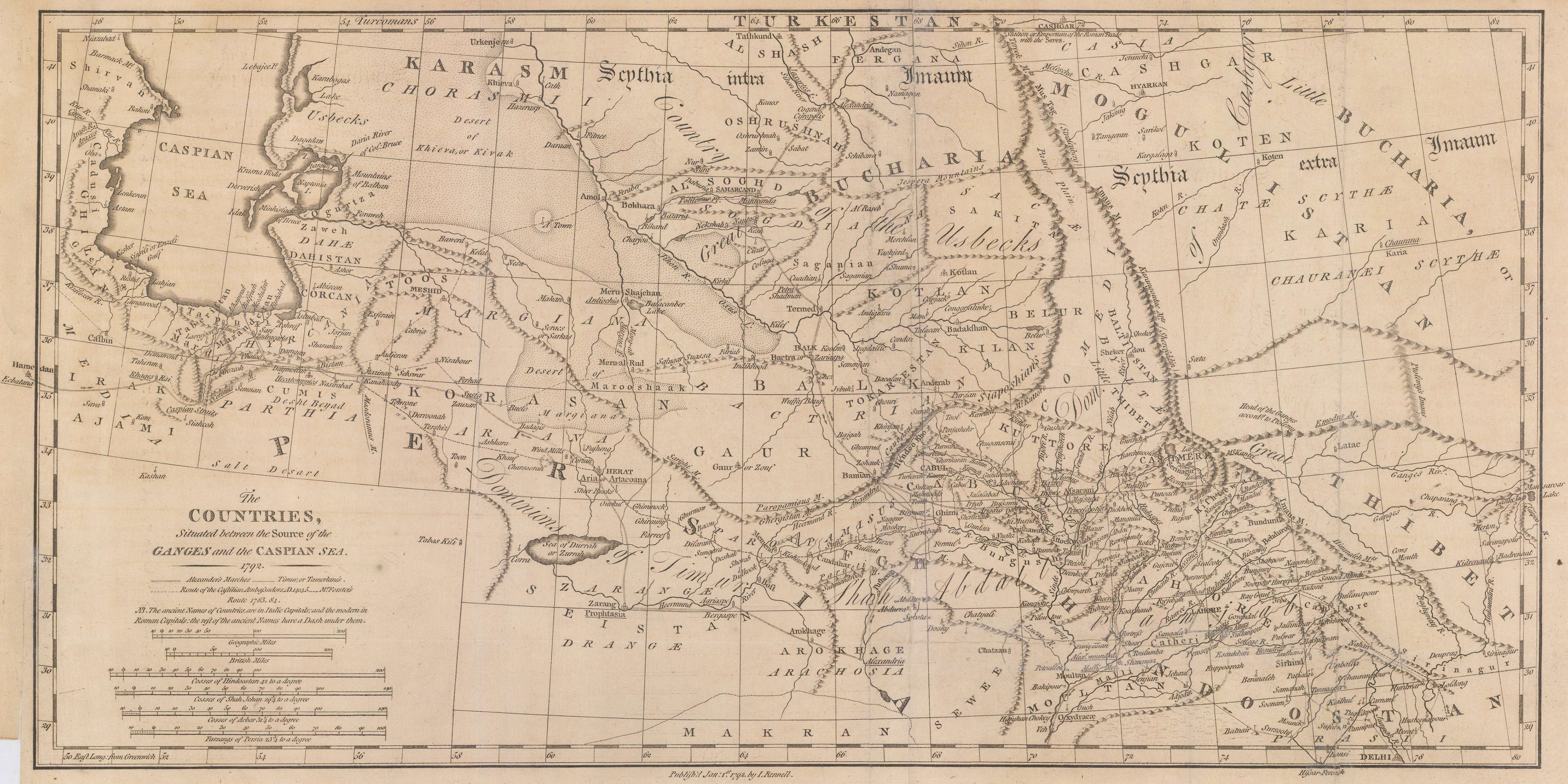 James Rennell, Afghanistan, Pakistan, India and Turkestan, 1792 | The ...