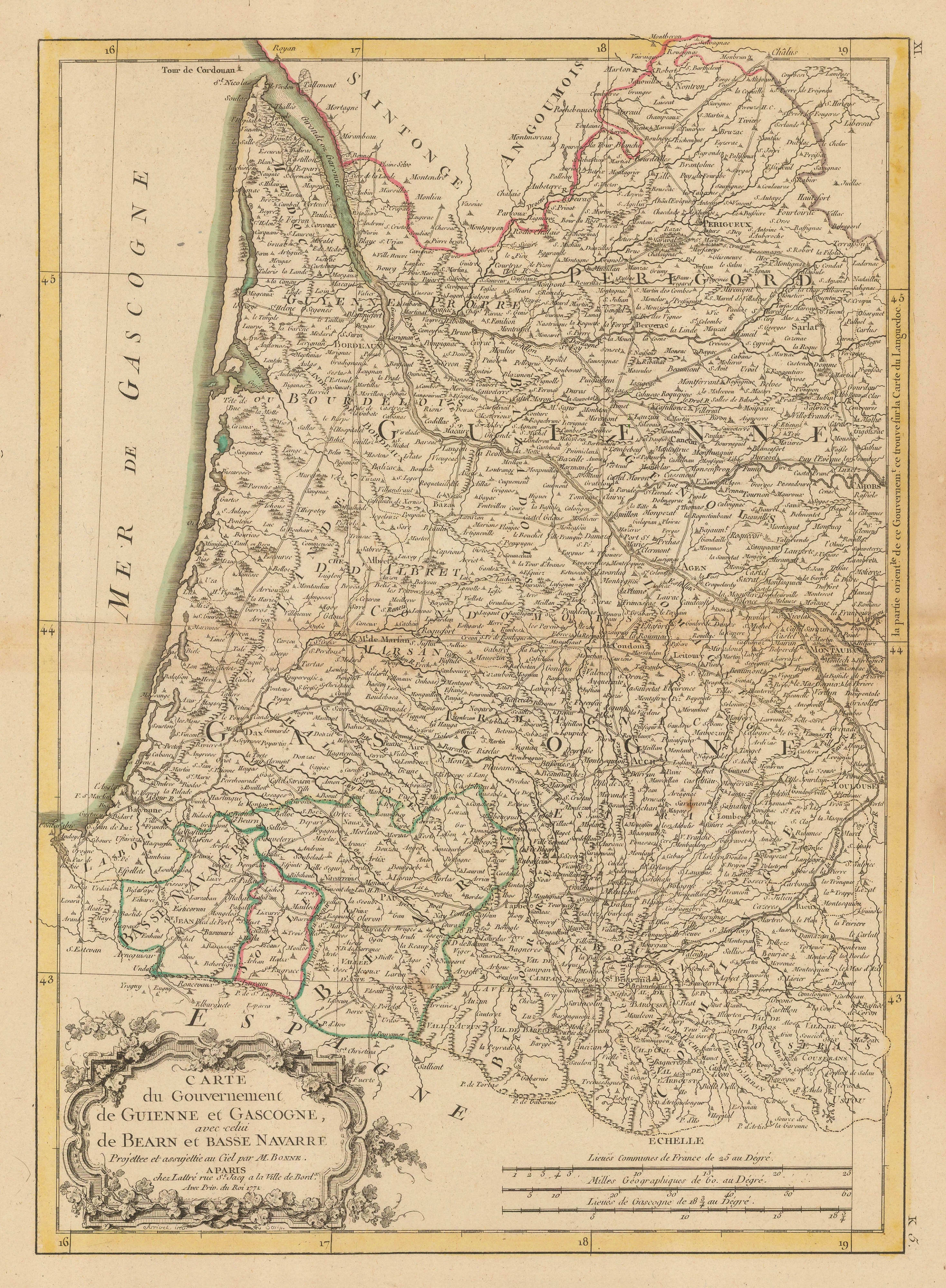 Rigobert Bonne, Southwestern France, 1771 | The Map House