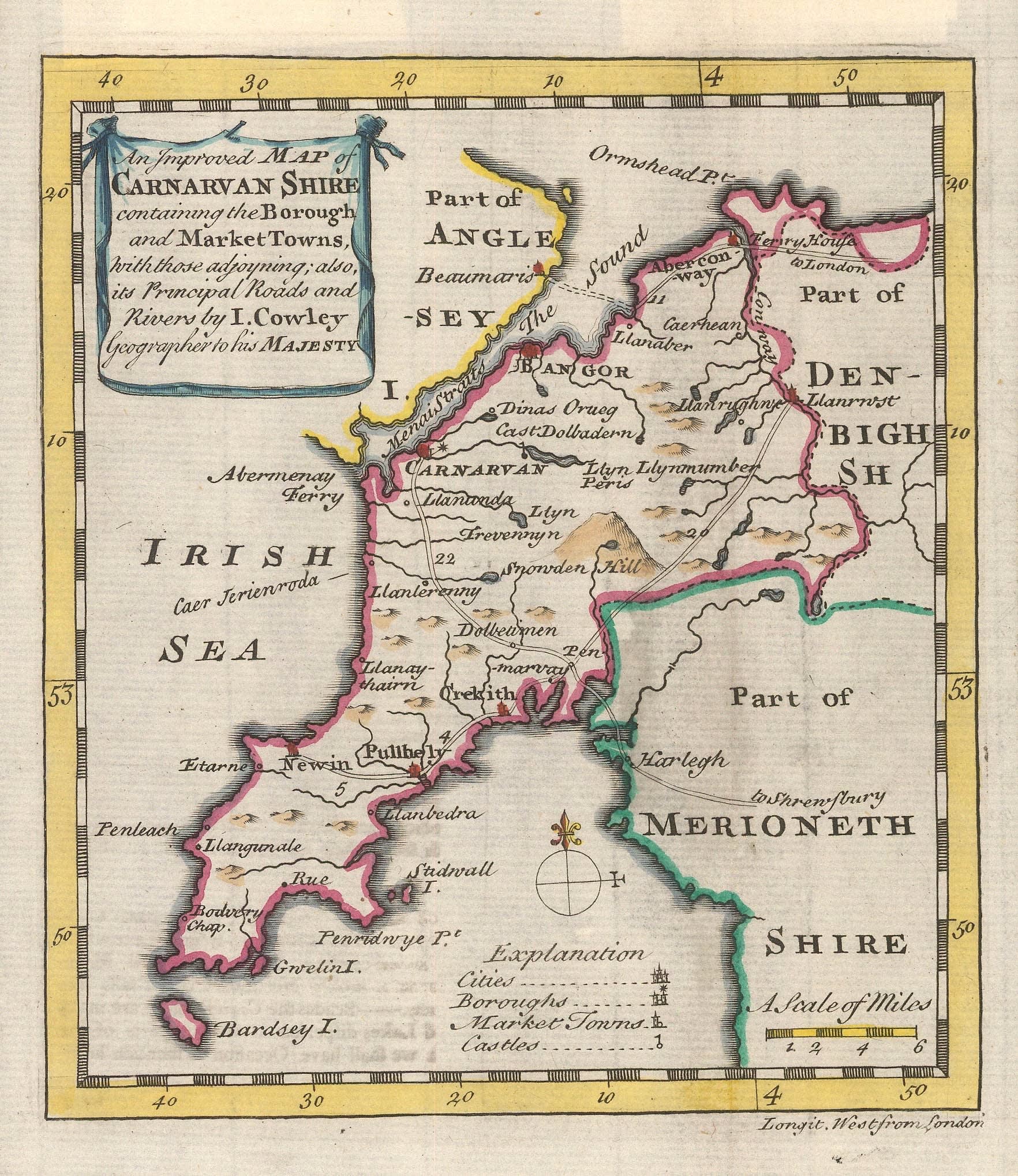 John Cowley, An Improved Map of Carnarvan Shire, 1744 | The Map House