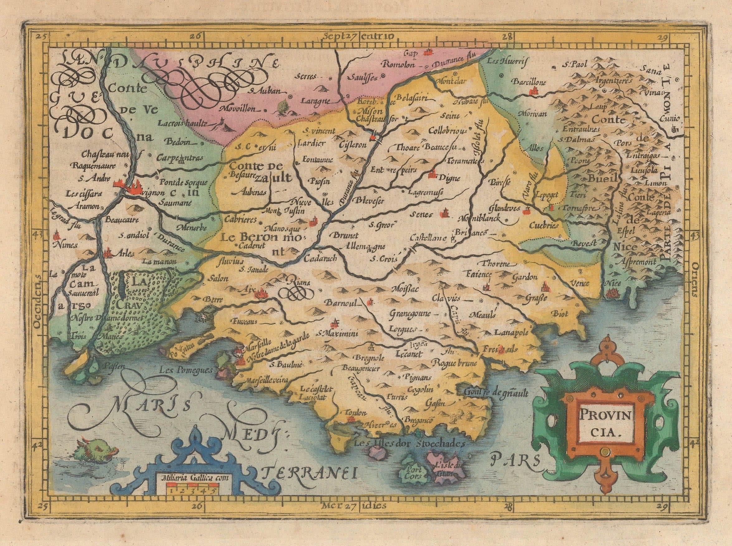 Mercator Hondius, Dutch Golden Age map of Provence, 1621 | The Map House