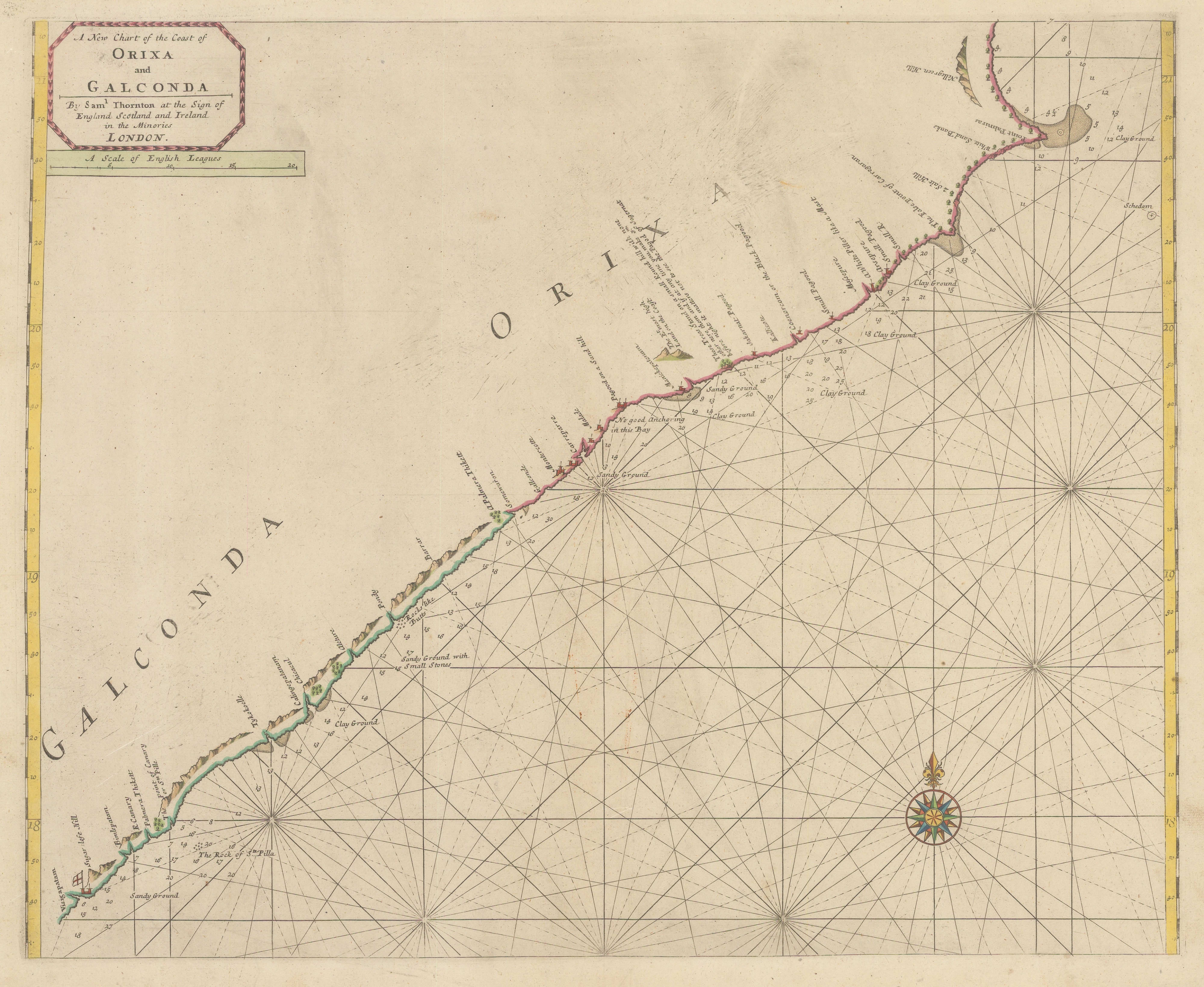 Samuel Thornton, A New Chart of the Coast of Orixa and Galconda, 1711 ...