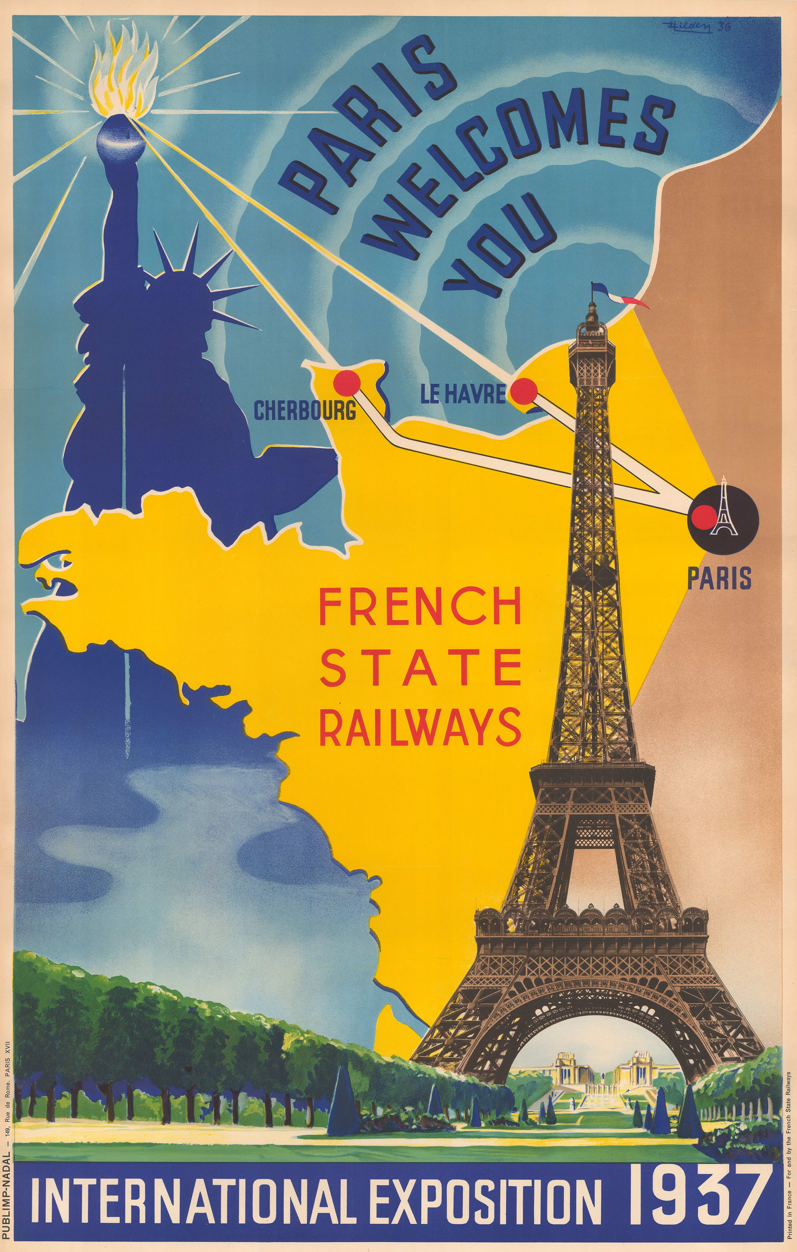 French State Railway, Paris Welcomes You, 1937 | The Map House