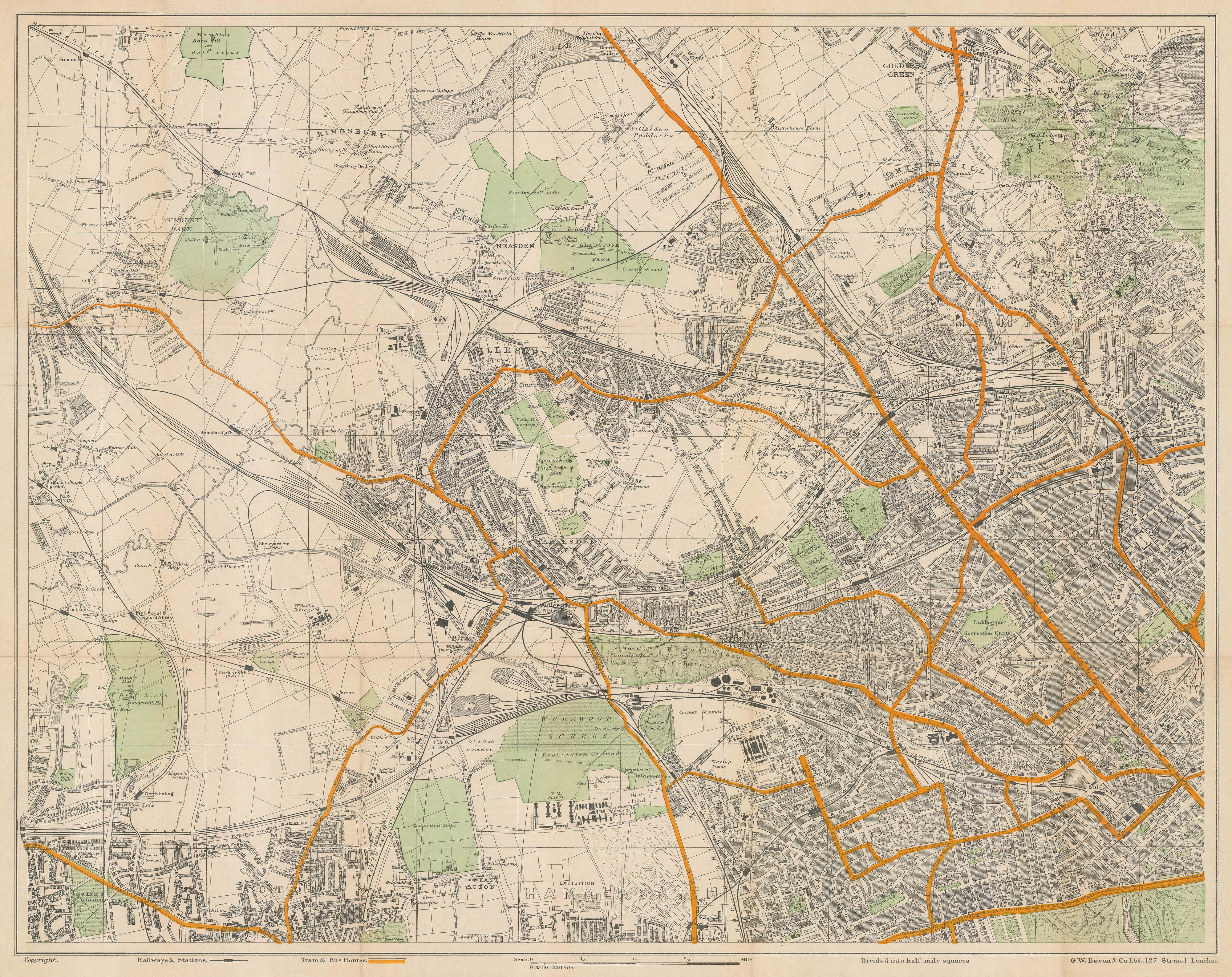 George W. Bacon, West and Northwest London, 1905 c | The Map House