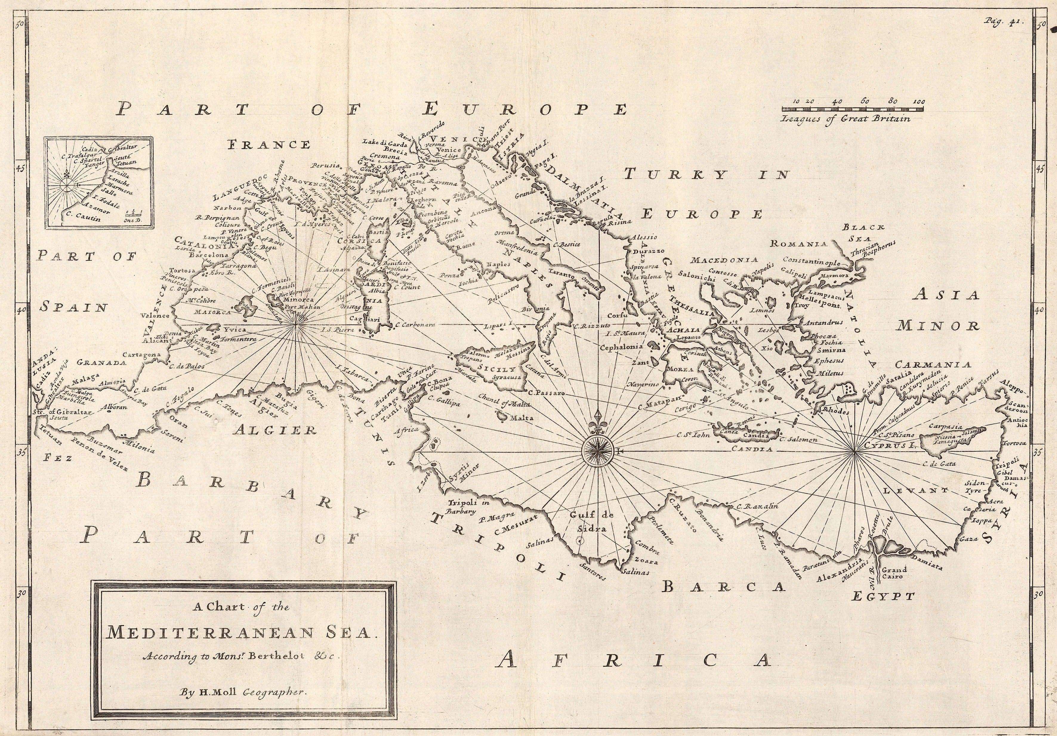 Herman Moll, A Chart of the Mediterranean Sea, 1720 c. | The Map House