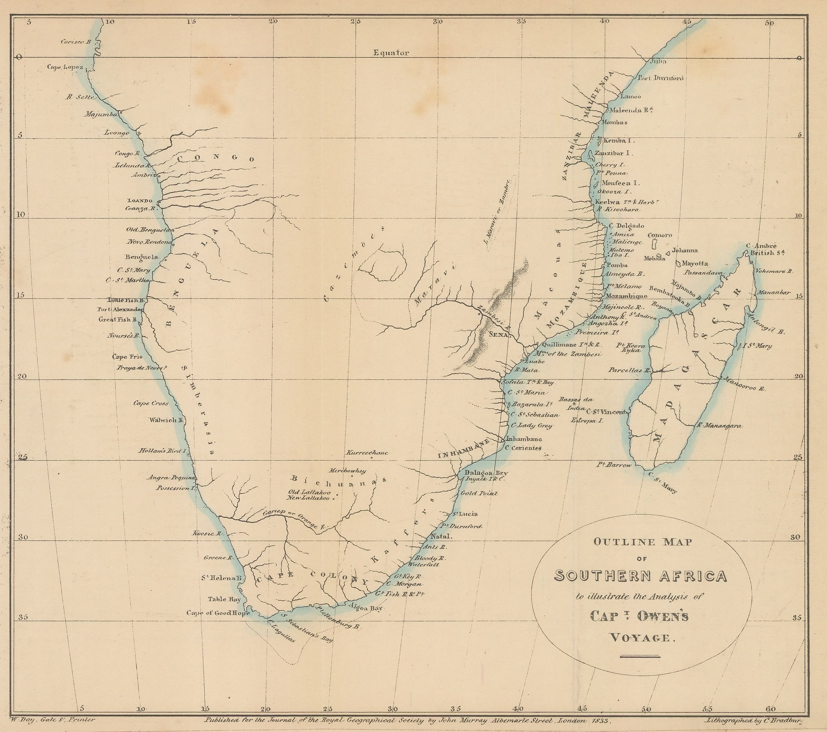 Royal Geographical Society (RGS), Outline Map of Southern Africa, 1833 ...