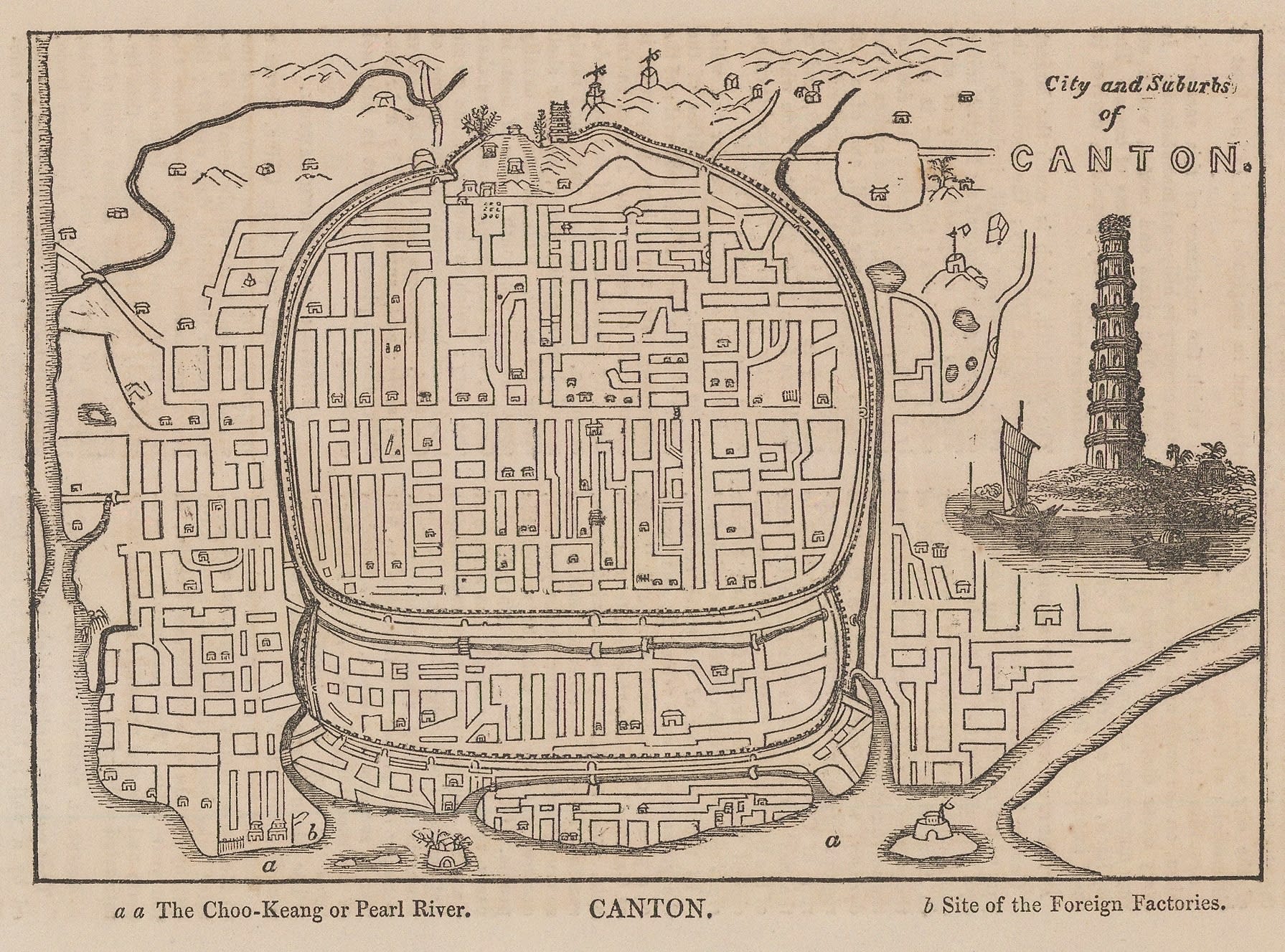 Anonymous, City and Suburbs of Canton, 1835 | The Map House