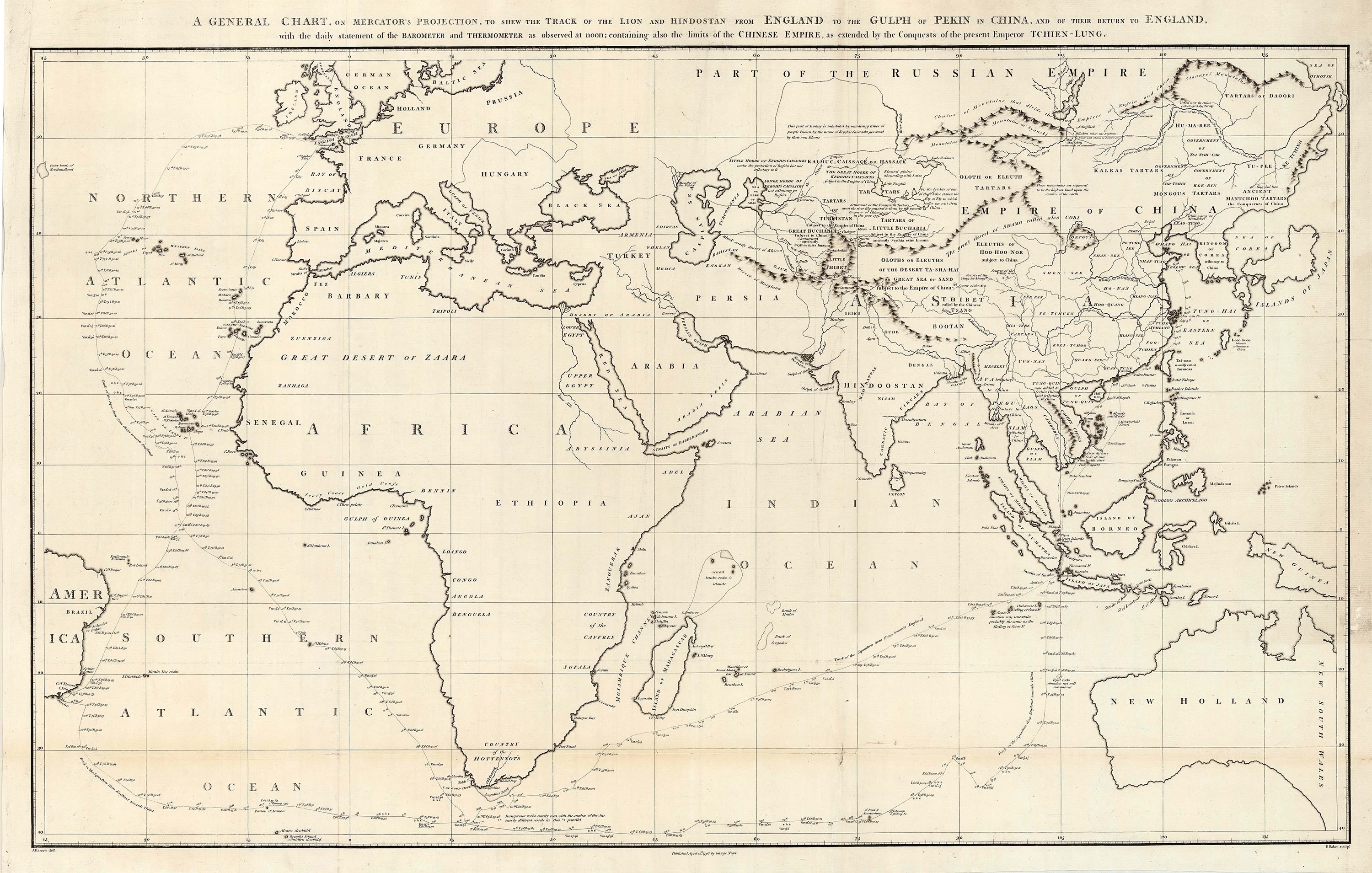 Sir George Staunton, A General Chart on Mercator's Projection, 1796 ...