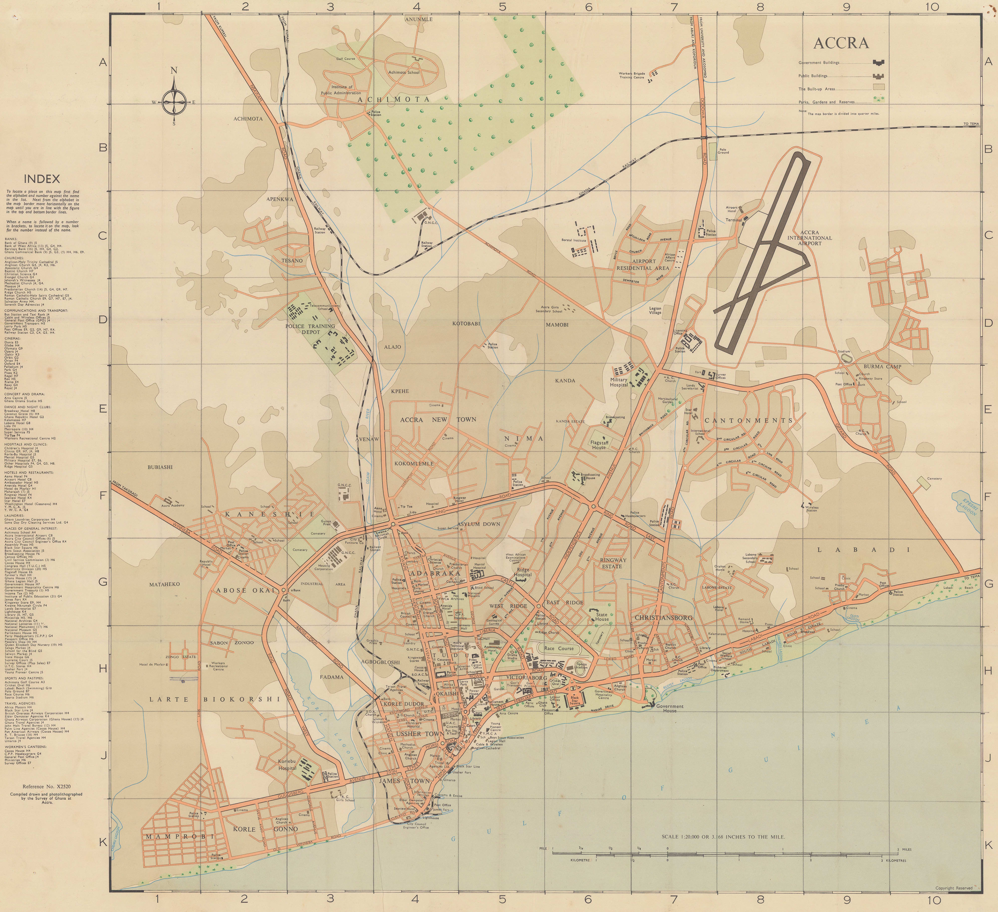 Survey of Ghana, A Pocket Map of Accra, 1963 | The Map House