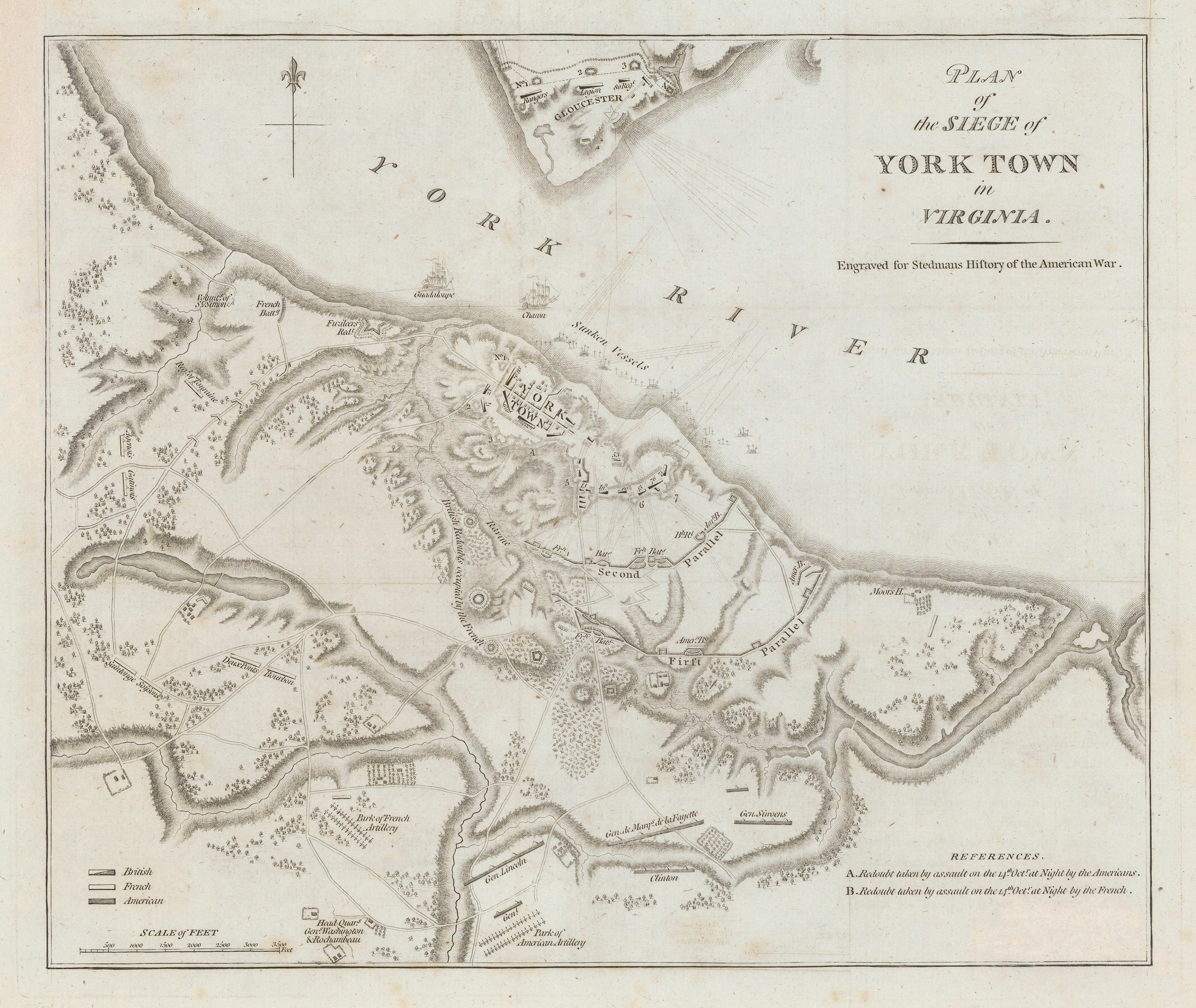 Charles Stedman, Plan of the siege of Yorktown in Virginia , 1794 | The Map House