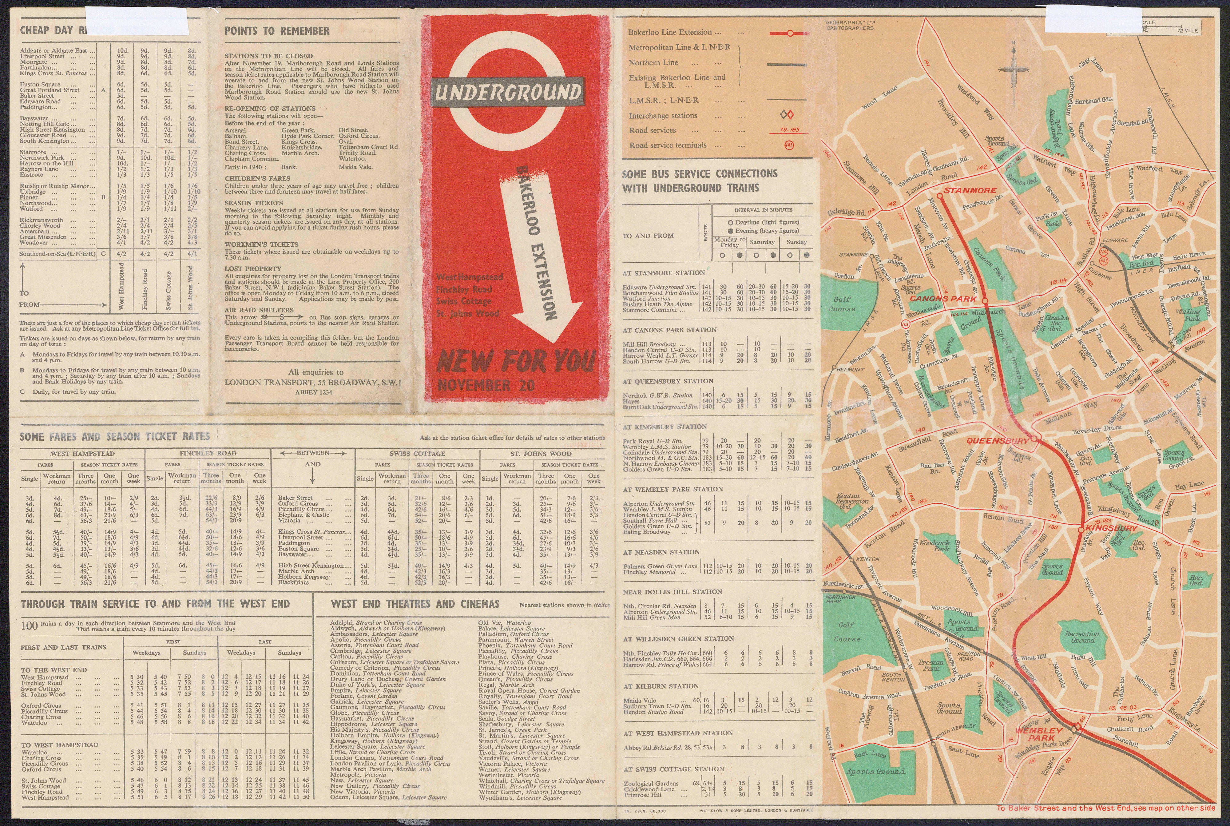London Underground, Bakerloo Line Extension, 1939 | The Map House