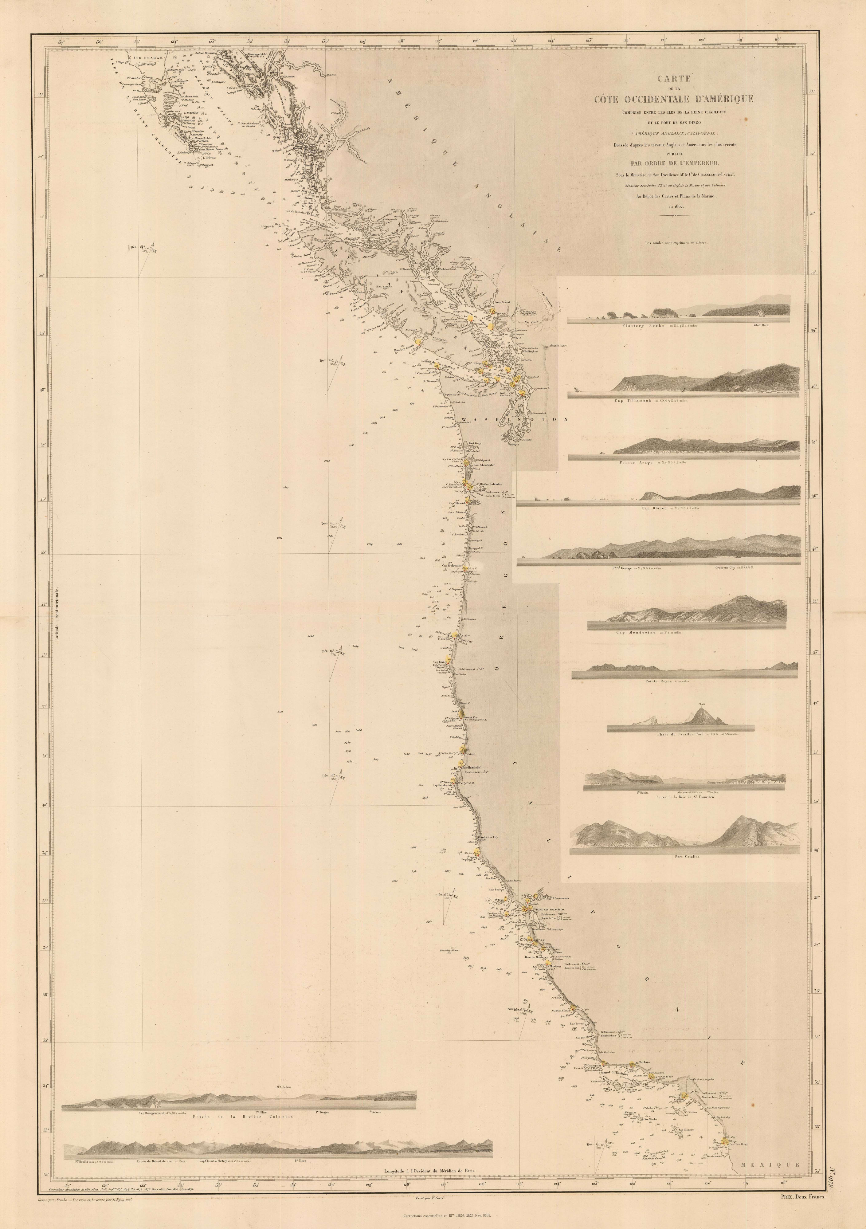 French Admiralty, Chart of the west coast of North America, 1881 | The ...
