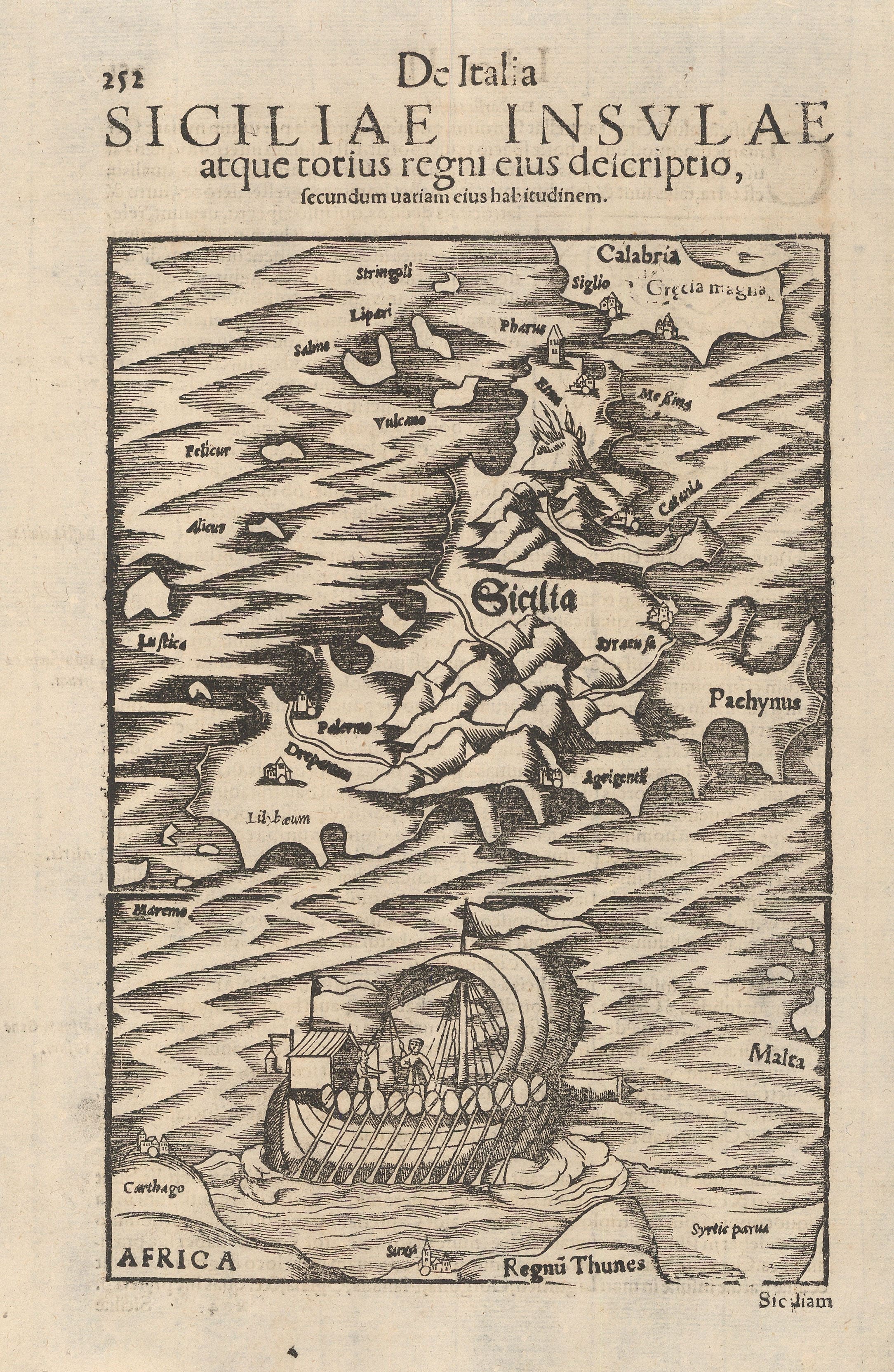 Sebastian Münster, Early map of Sicily, 1558 | The Map House