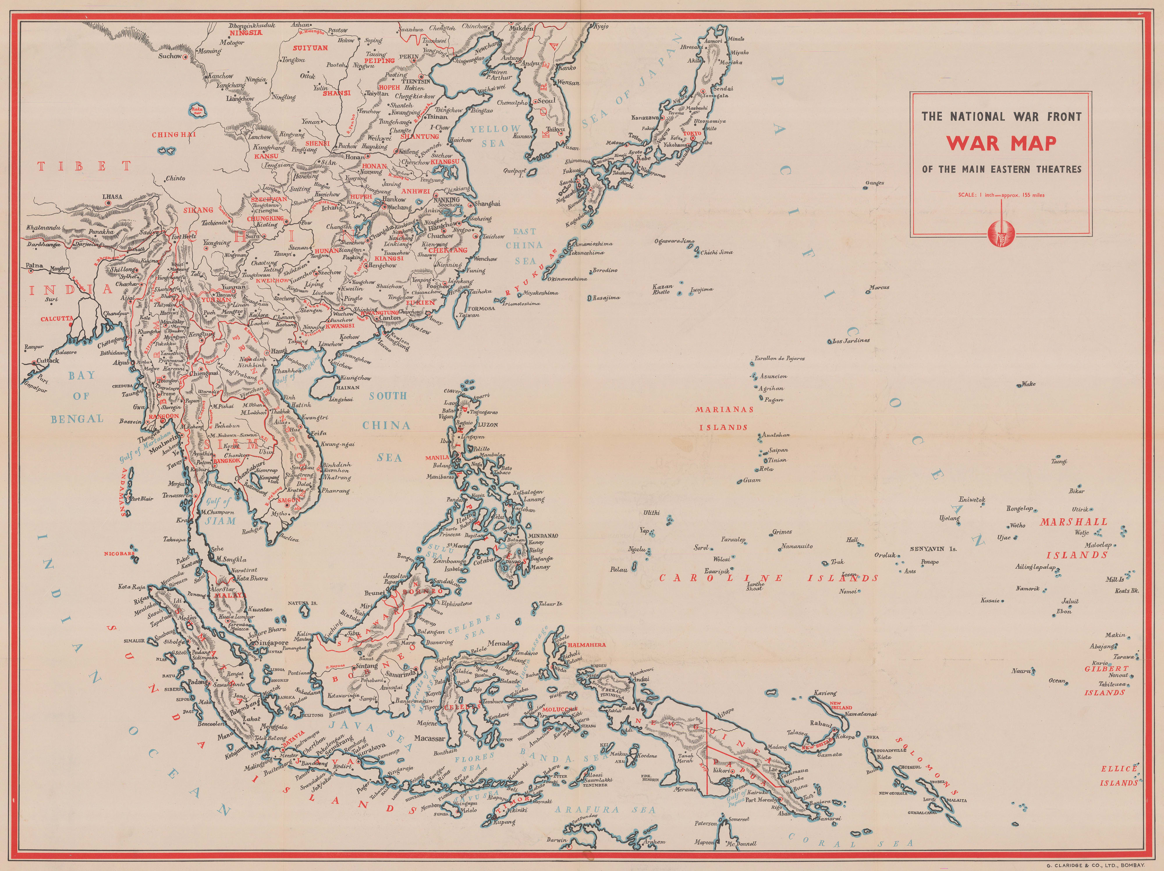 National War Front, WW2 Map of the Pacific Theatre, 1944 c. | The Map House