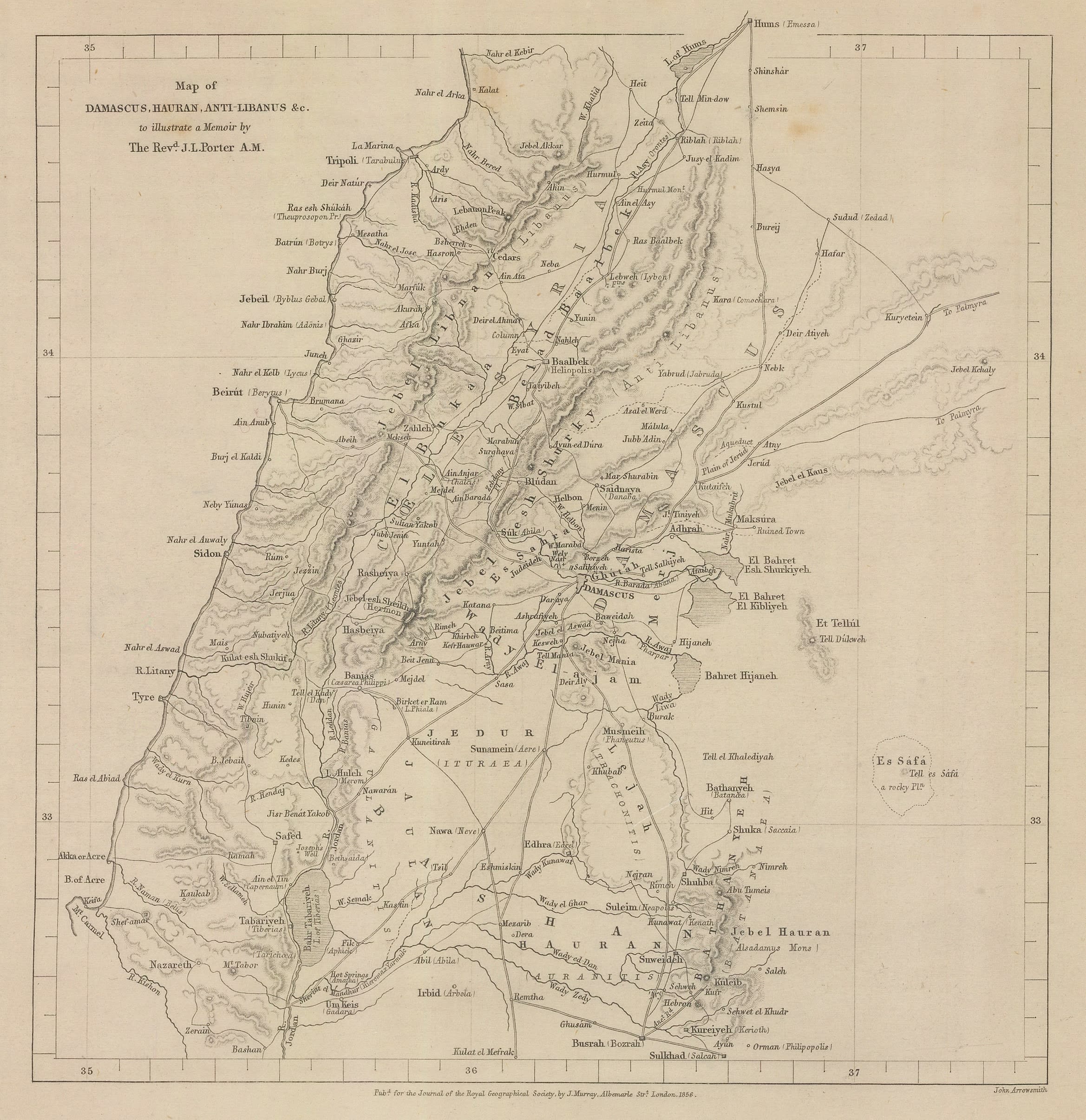 Royal Geographical Society (RGS), Map of Damascus, Hauran, Anti-Libanus ...