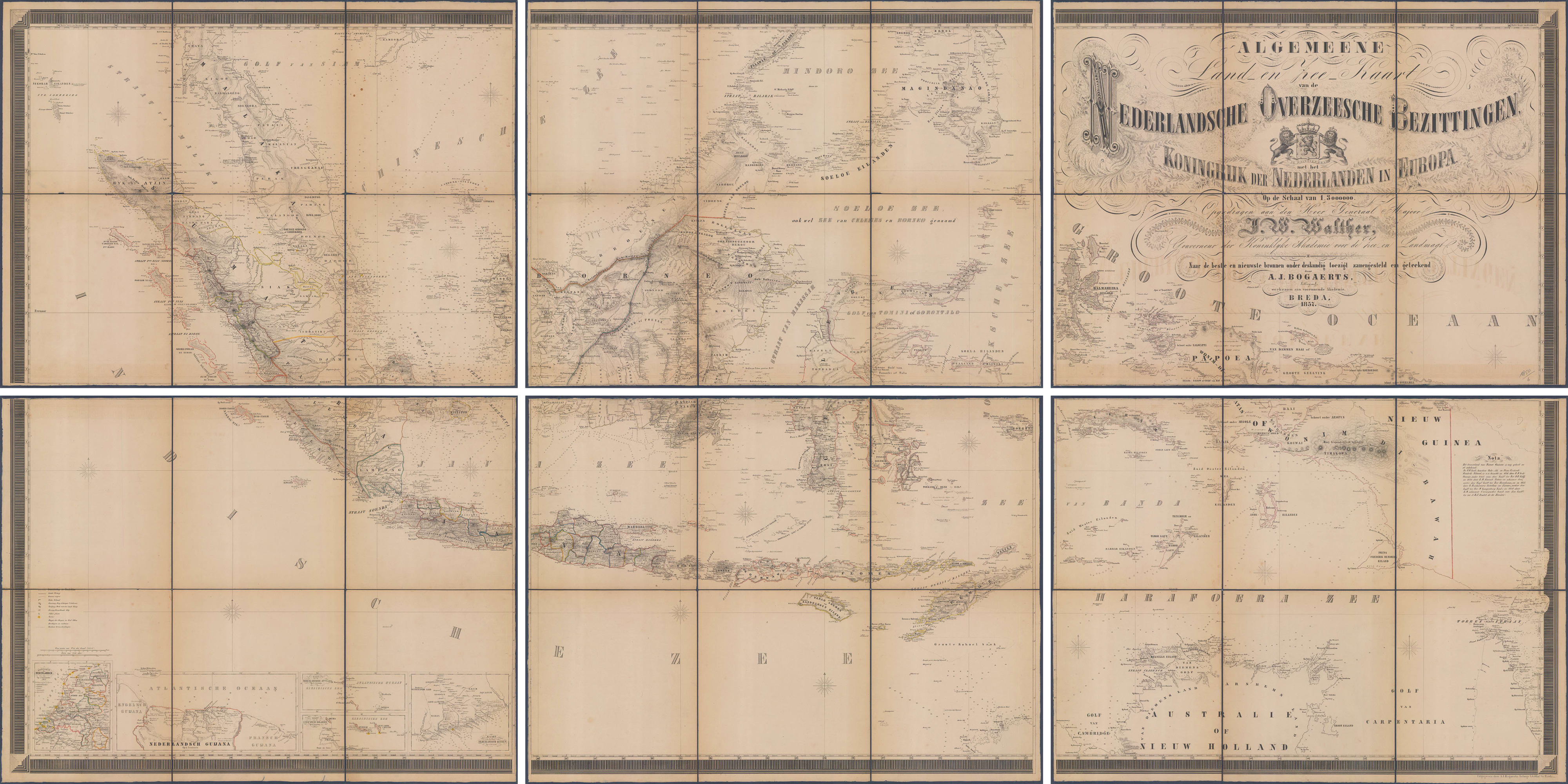 Adrian J. Bogaerts, Wall Map of the Dutch East Indies (Indonesia), 1857 ...