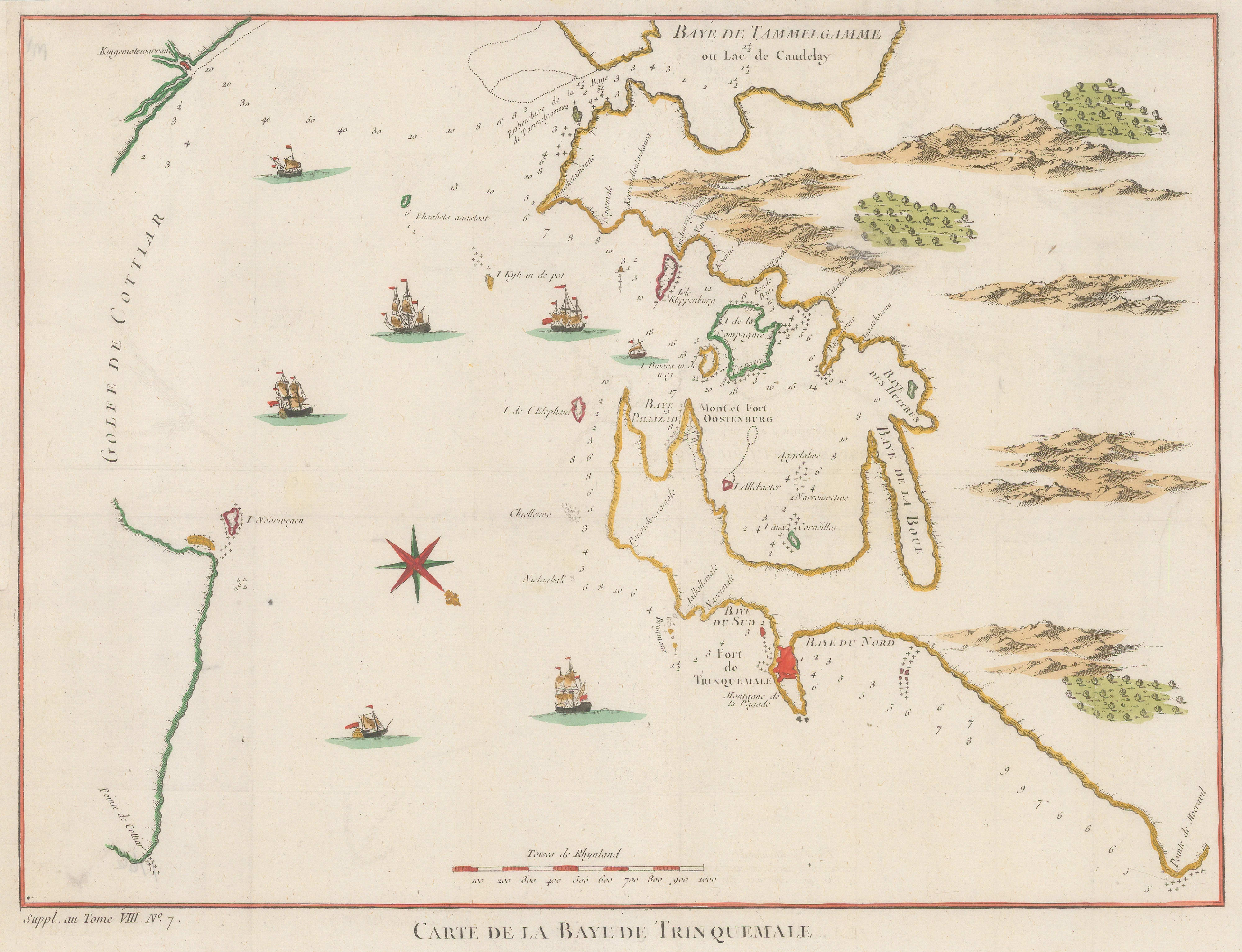 Jacques-Nicolas Bellin, Chart of the Bay of Trincomalee (Gokanna or ...