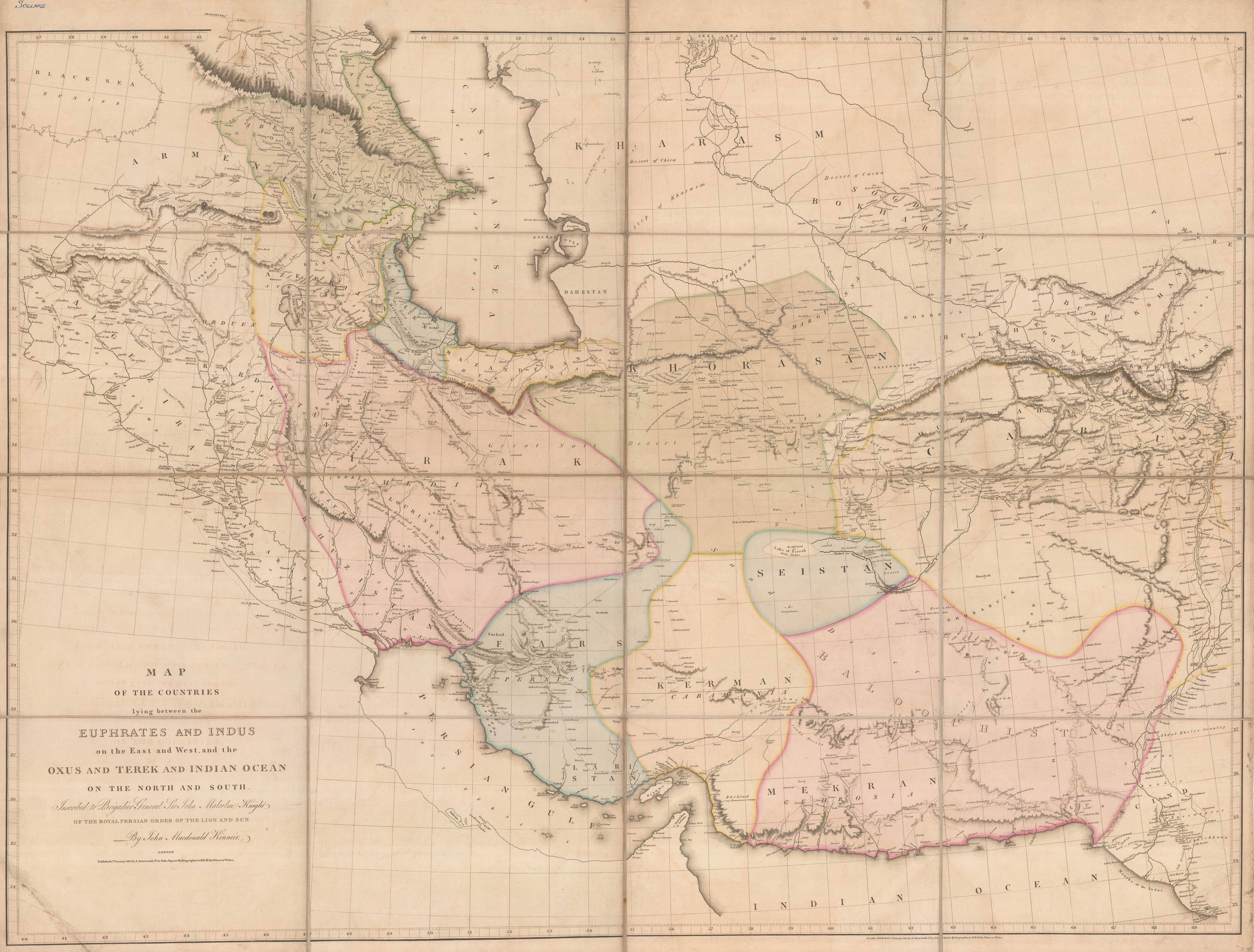 Aaron Arrowsmith, Monumental wall map of Iran, 1813 | The Map House