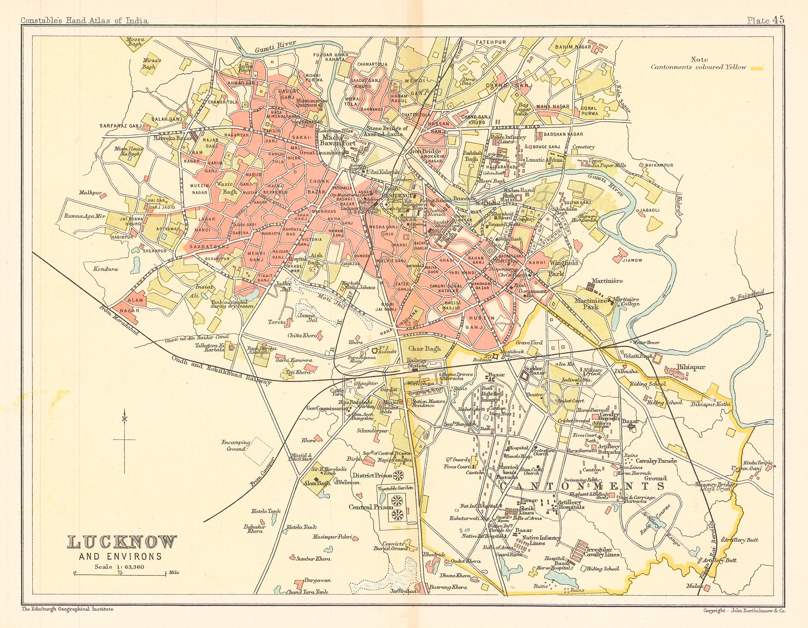 G. & J. Bartholomew, Lucknow and Environs, 1893 | The Map House