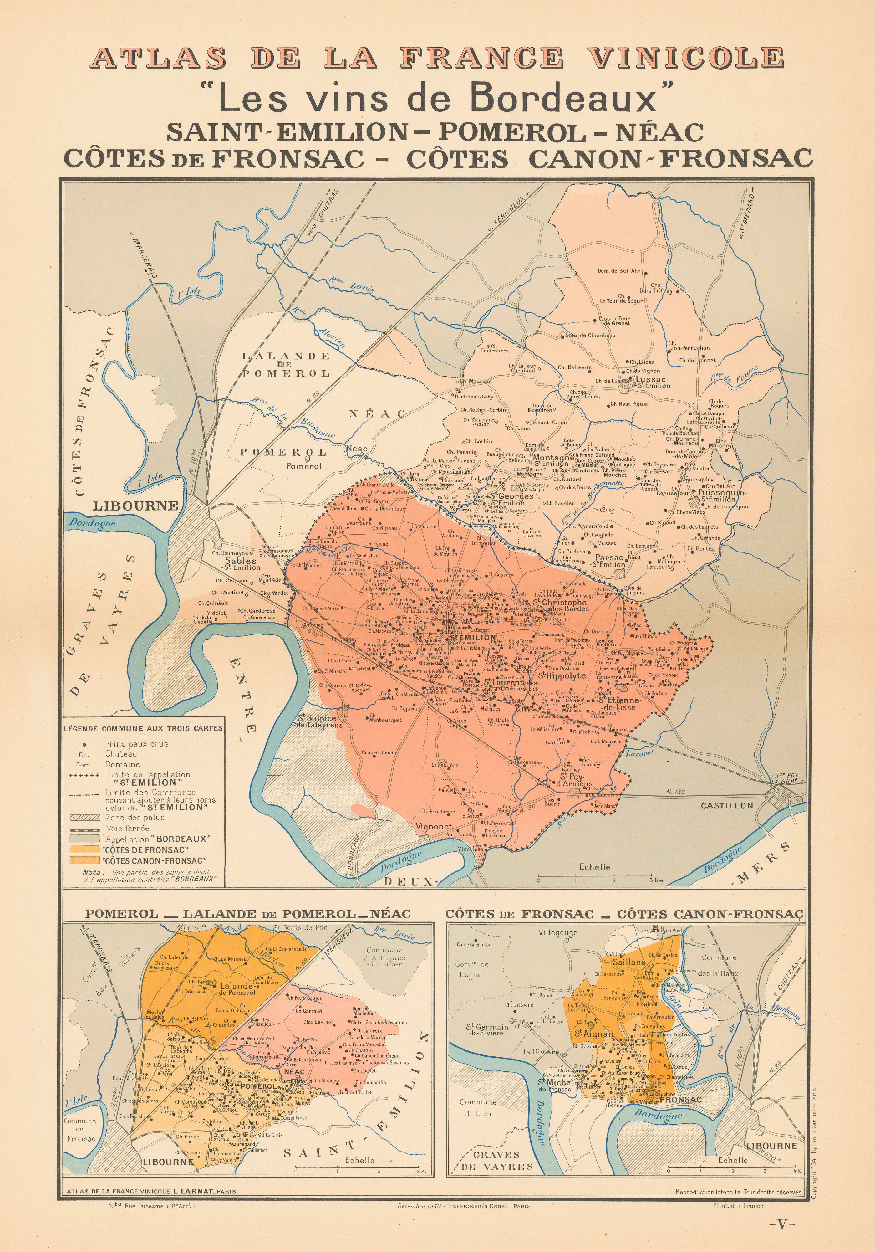 Louis Larmat, Bordeaux Wine Map - Saint-Émilion, Pomerol, Néac ...