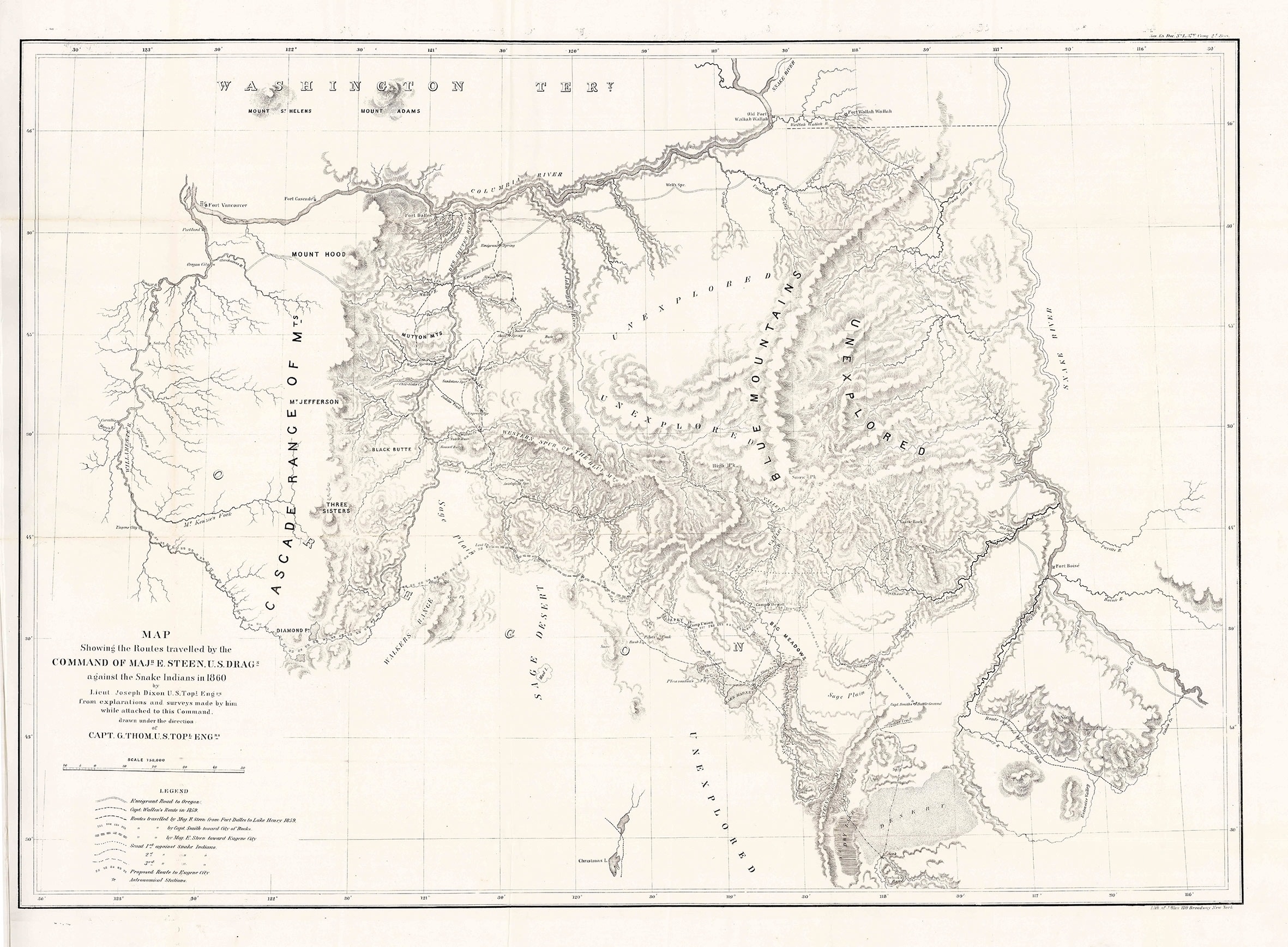 Lt. Joseph Dixon, Map Showing the Routes travelled by the Command of ...