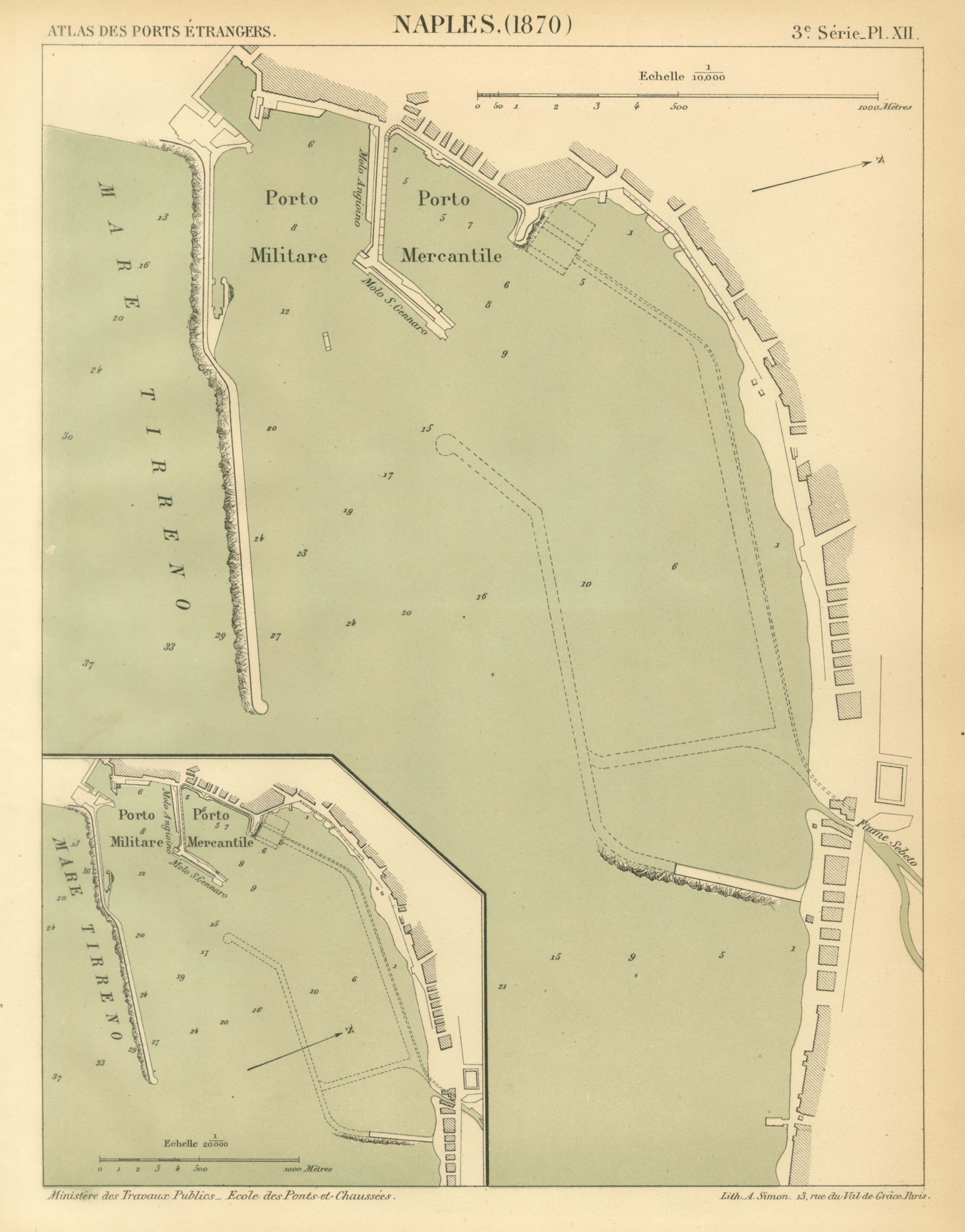 A. Simon, Plan of the port of Naples, 1870 | The Map House