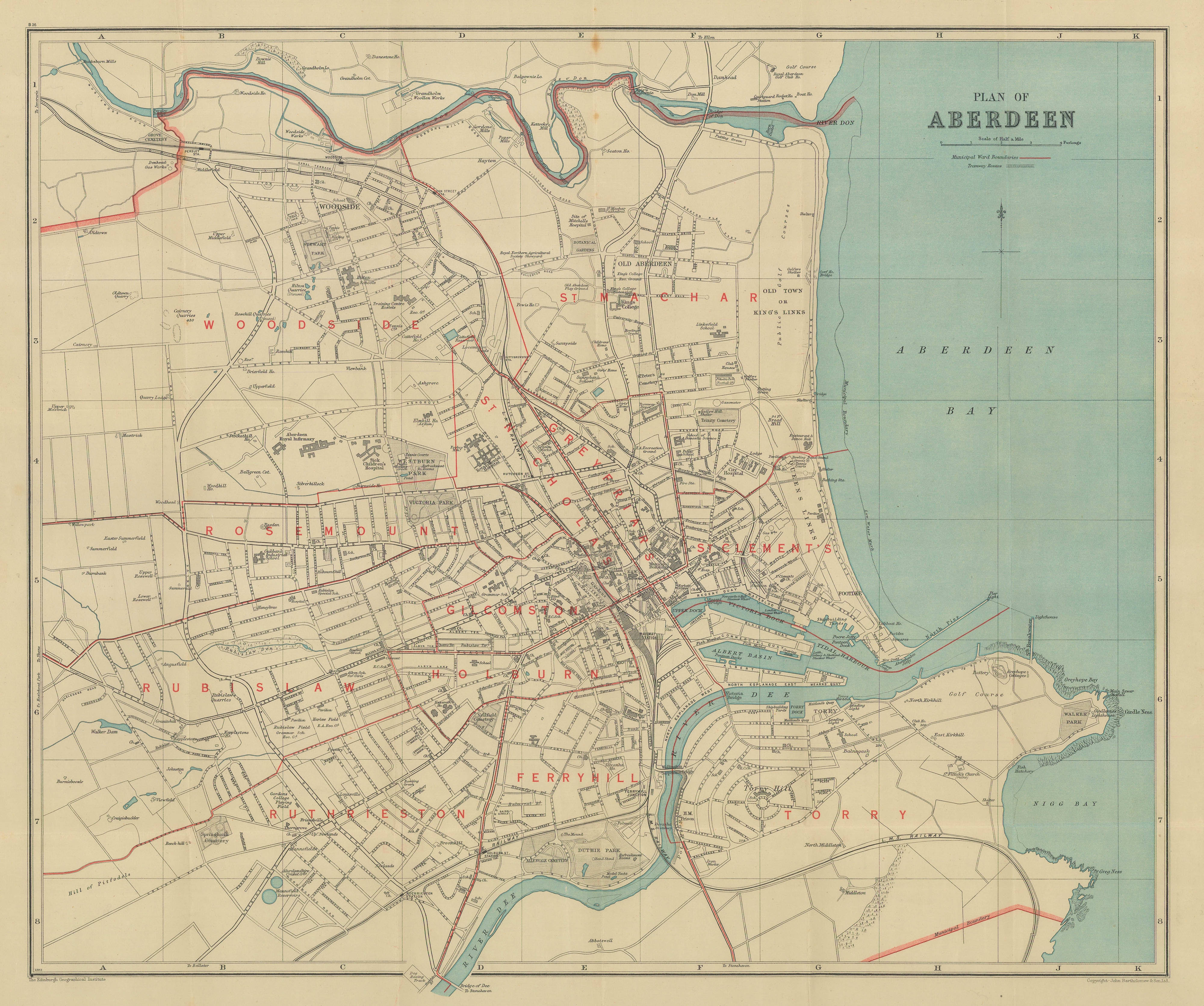 J.G. Bartholomew, Plan of Aberdeen, 1900 c. | The Map House